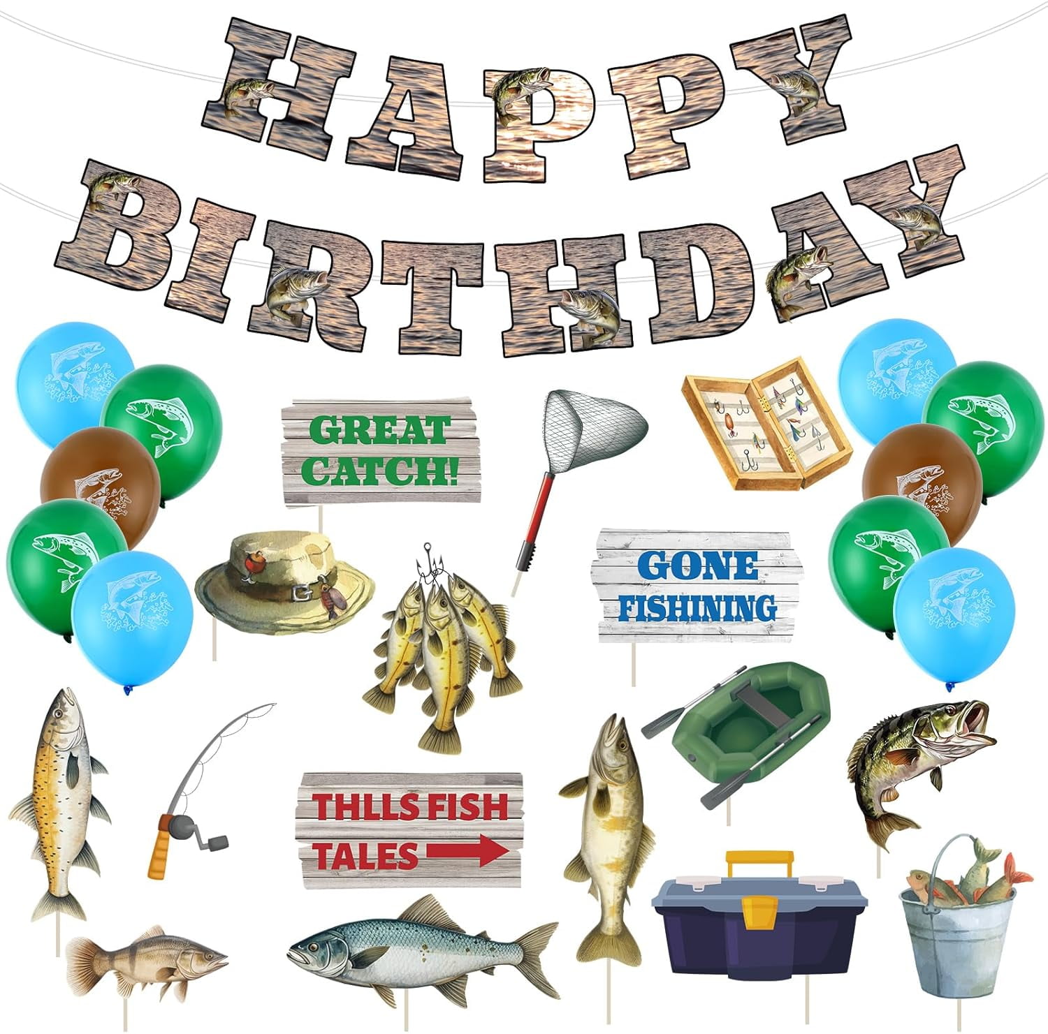 XD4-42pcs Fishing Birthday Party Decorations Gone Fishing Party Banner ...