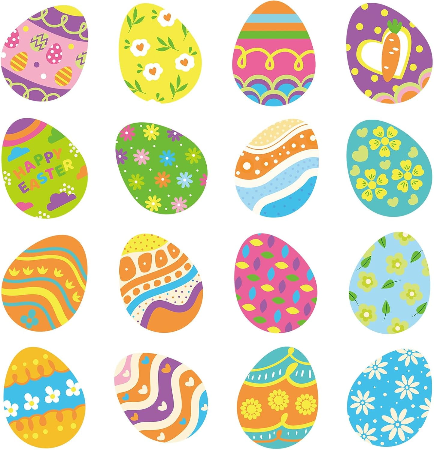 XD4-48Pcs Easter Egg Cutouts Patterned Egg Shape Cut-Outs Colorful ...