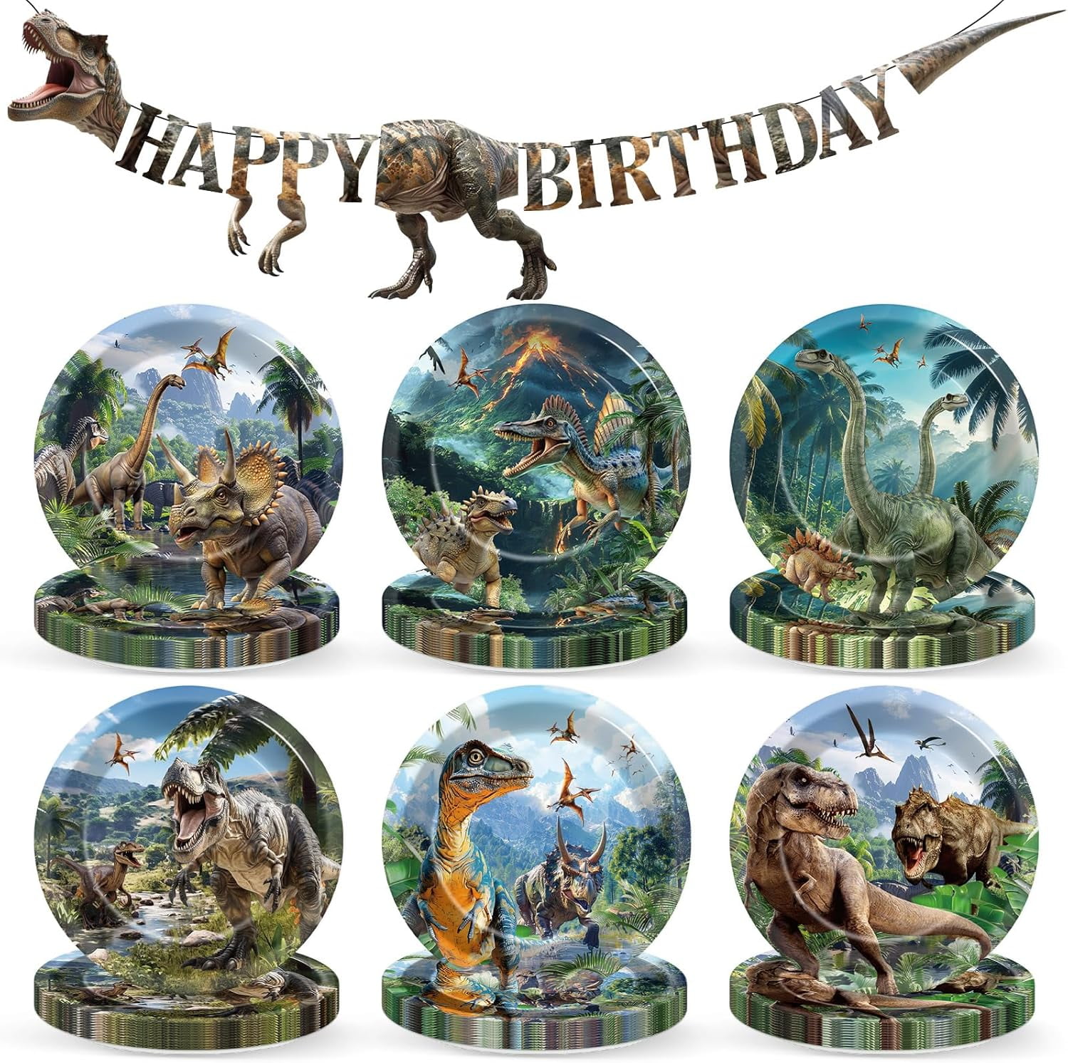 XD4-49PCS Dinosaur Birthday Party Supplies with Banner Dinosaur Themed ...