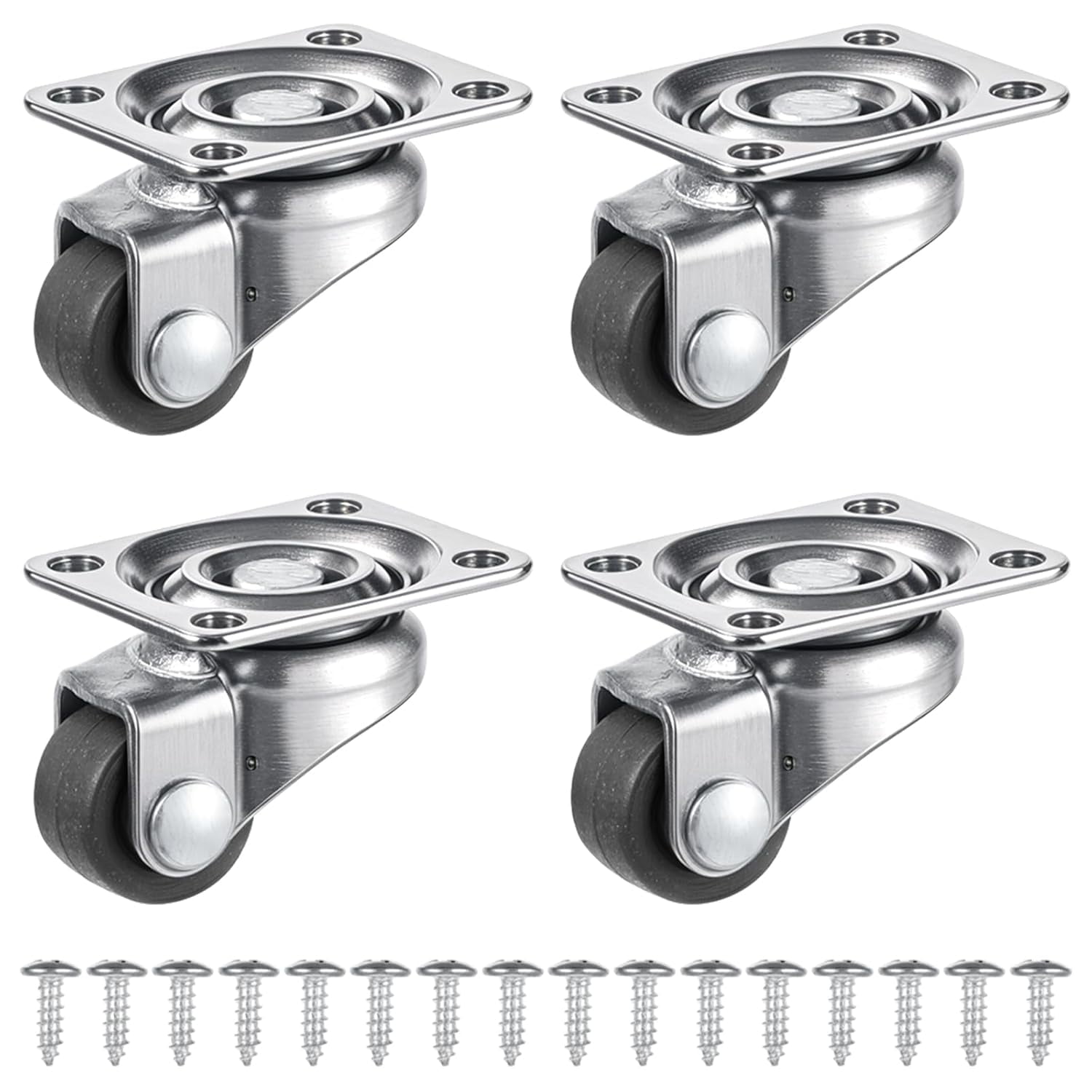 XD4-4Pcs 1/2 Inch Low Profile Casters Wheels, Mini Caster Rubber Wheels ...