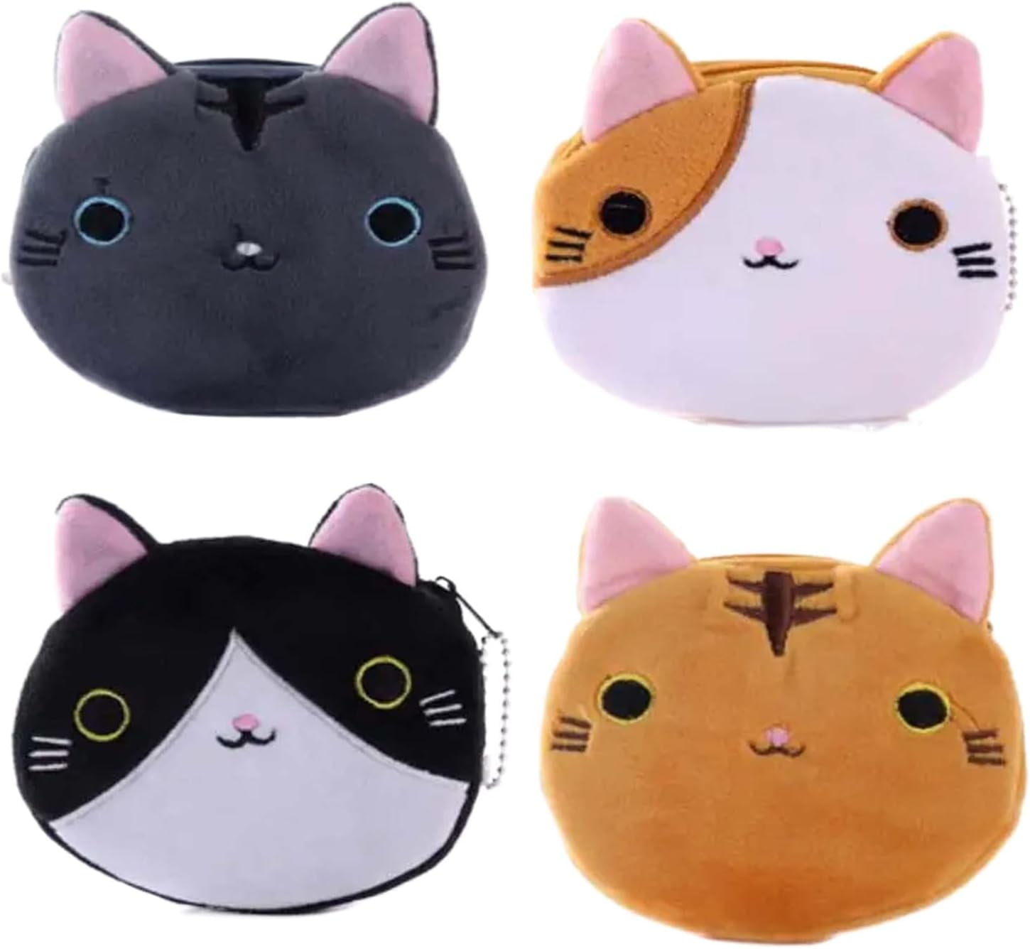 XD4-4Pcs Kawaii Cat Face Coin Purse, Cute Cat Plush Wallet with Zipper ...