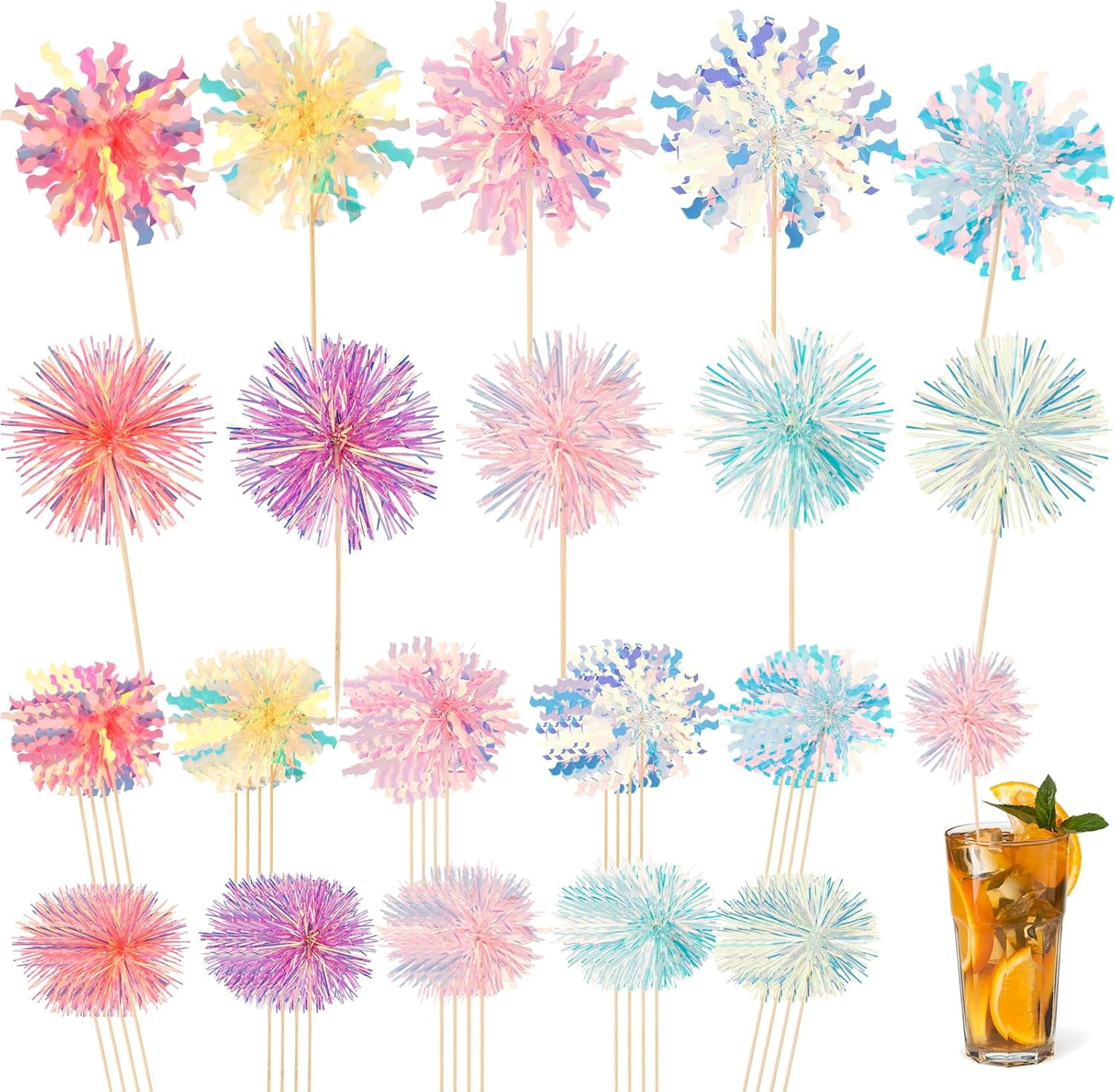 XD4-50 PCS Foil Firework Cupcake Toppers, Sparkle Tinsel Cake Toppers ...