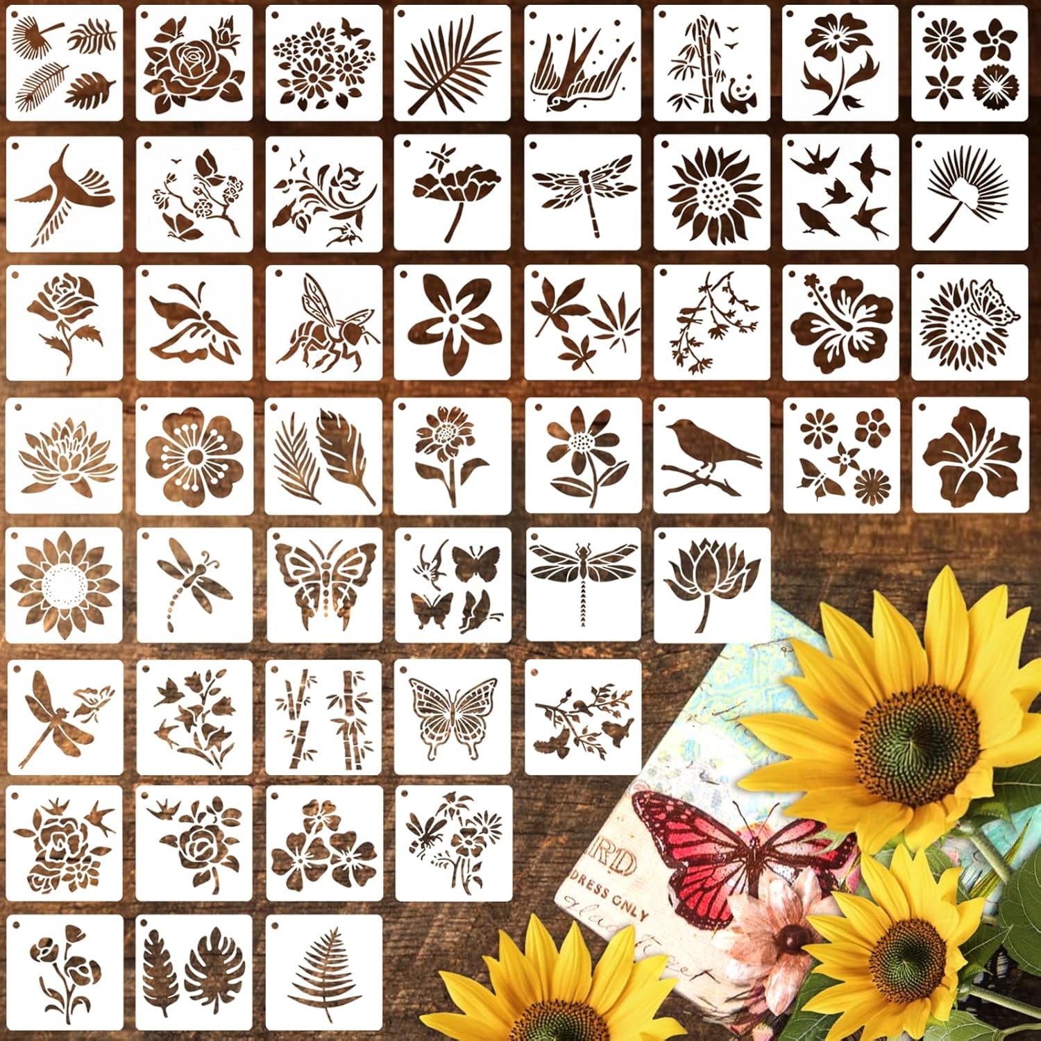 XD4-50 Pcs Reusable Flower Stencils for Painting 3.94 Inch Plastic ...