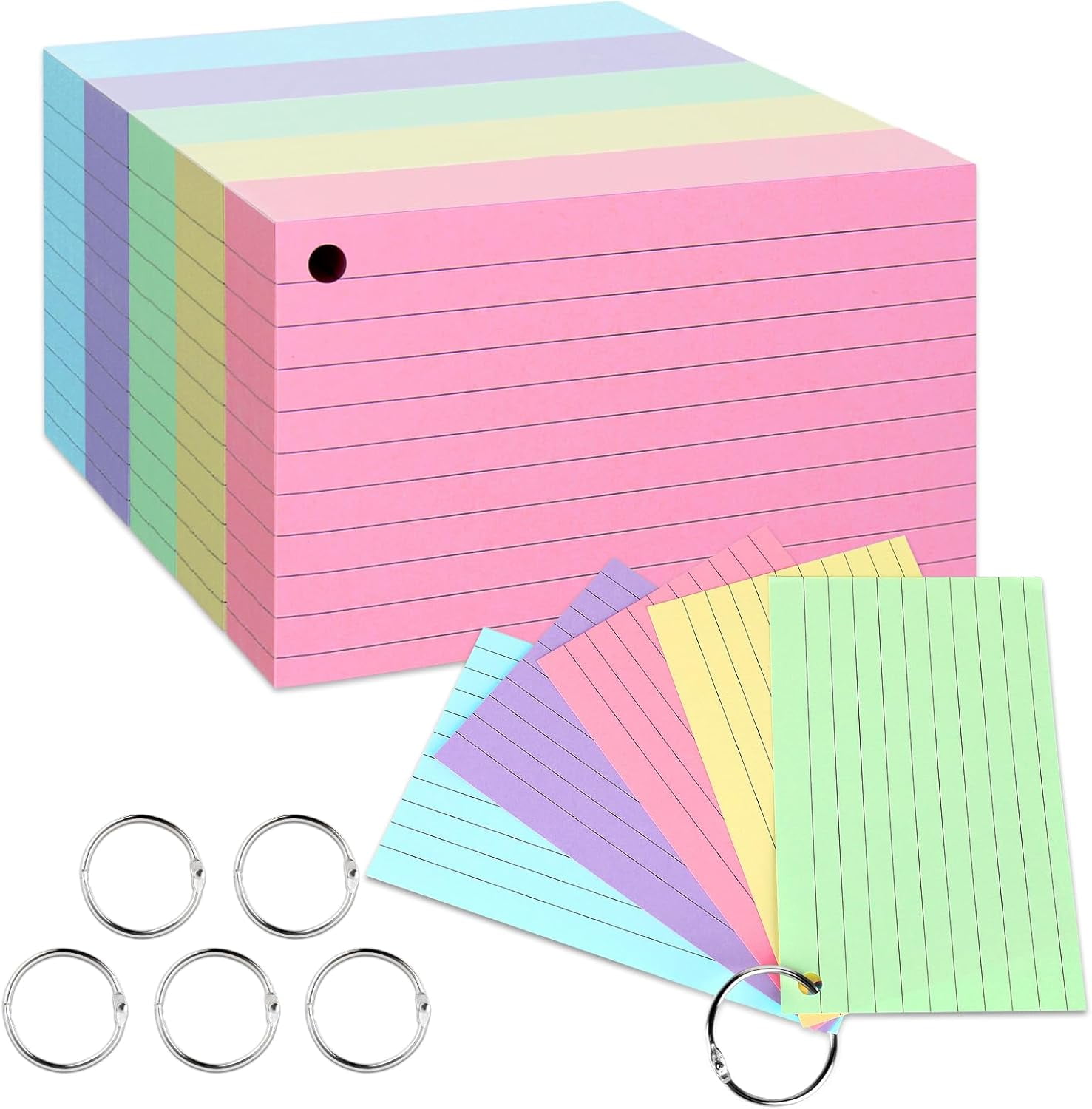 XD4-500PCS Index Cards, 3x5 Inches Colored Flash Cards with Ring, Both ...