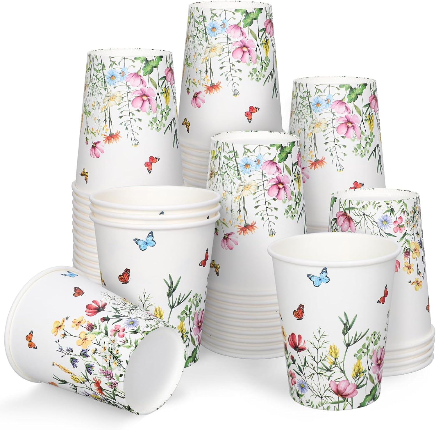 CD4-50Pcs Wildflower Paper Cups 9 oz Disposable Coffee Cups Floral ...