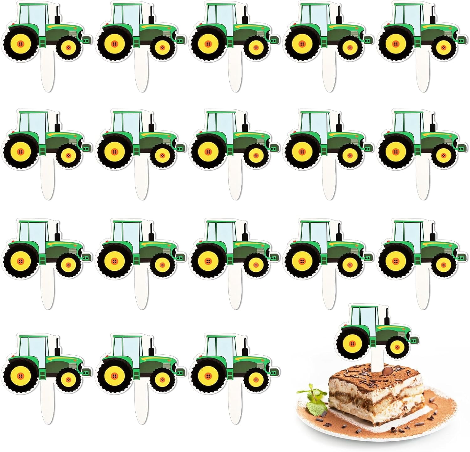 XD4-56Pcs Cake Toppers, Green Tractor Cupcake Toppers, Farm Tractor ...