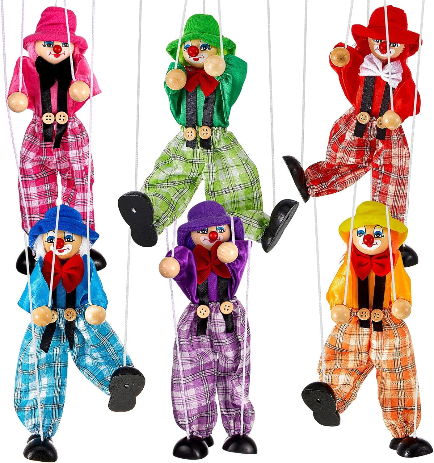 XD4-6 Pack Wooden Marionette Puppets Pull String Puppets, Include 6 ...