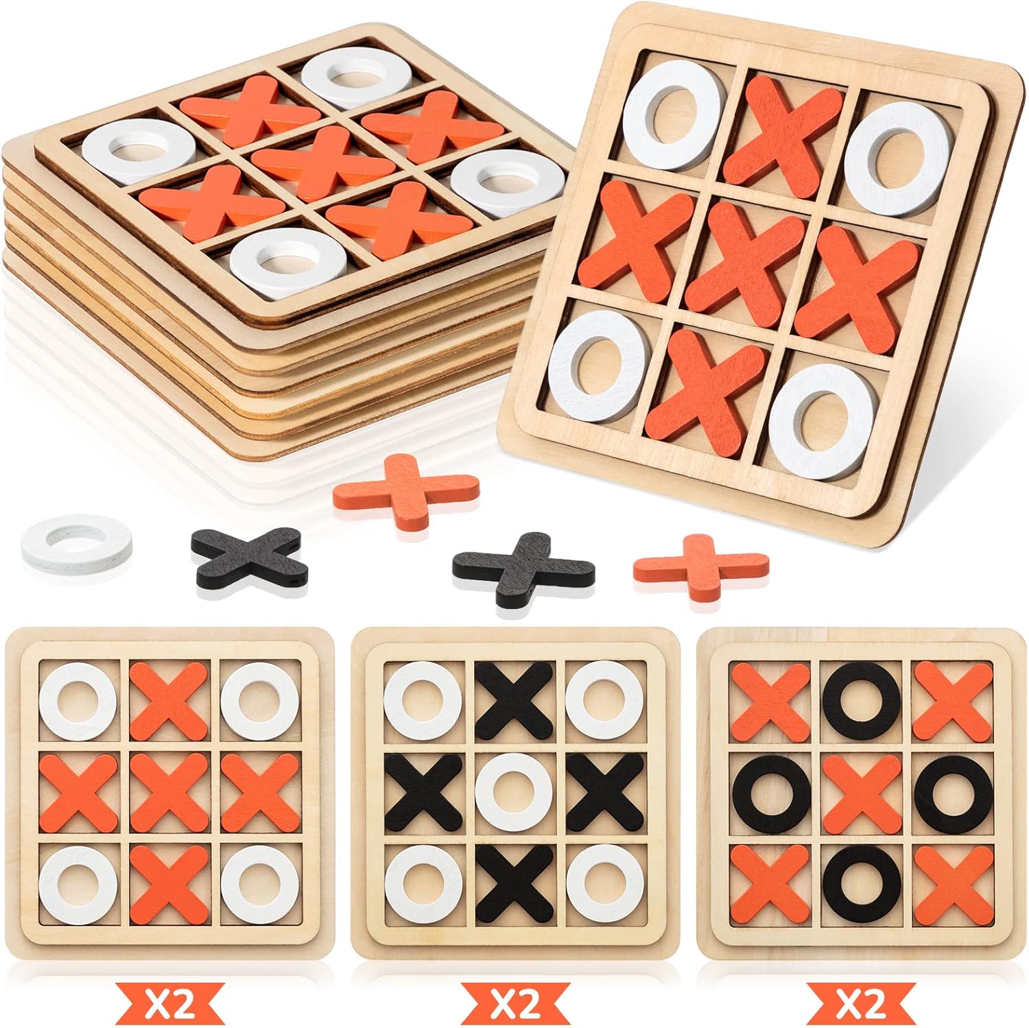 XD4-6 Pieces Wooden Tic Tac Toe Game Mini Board Game Xo Chess Board ...