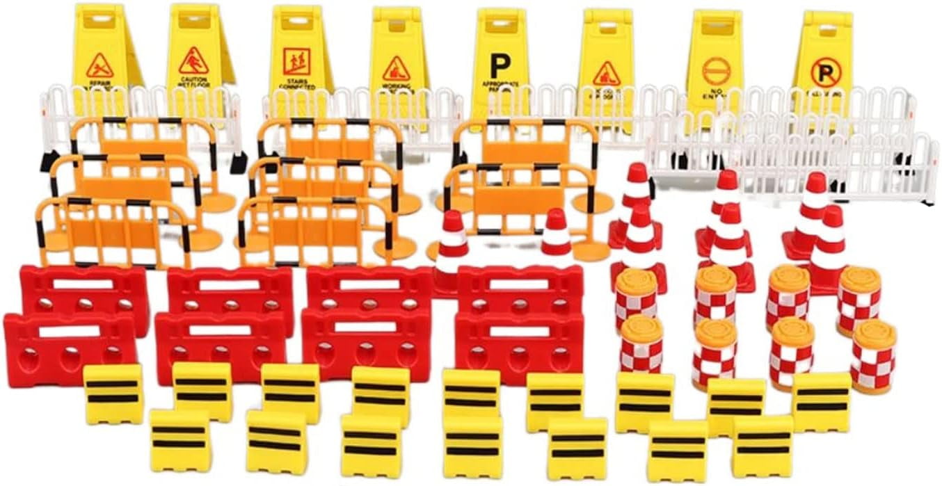 XD4-62PCS Mini Traffic Cones Street Scene Model Road Signs Road Block ...