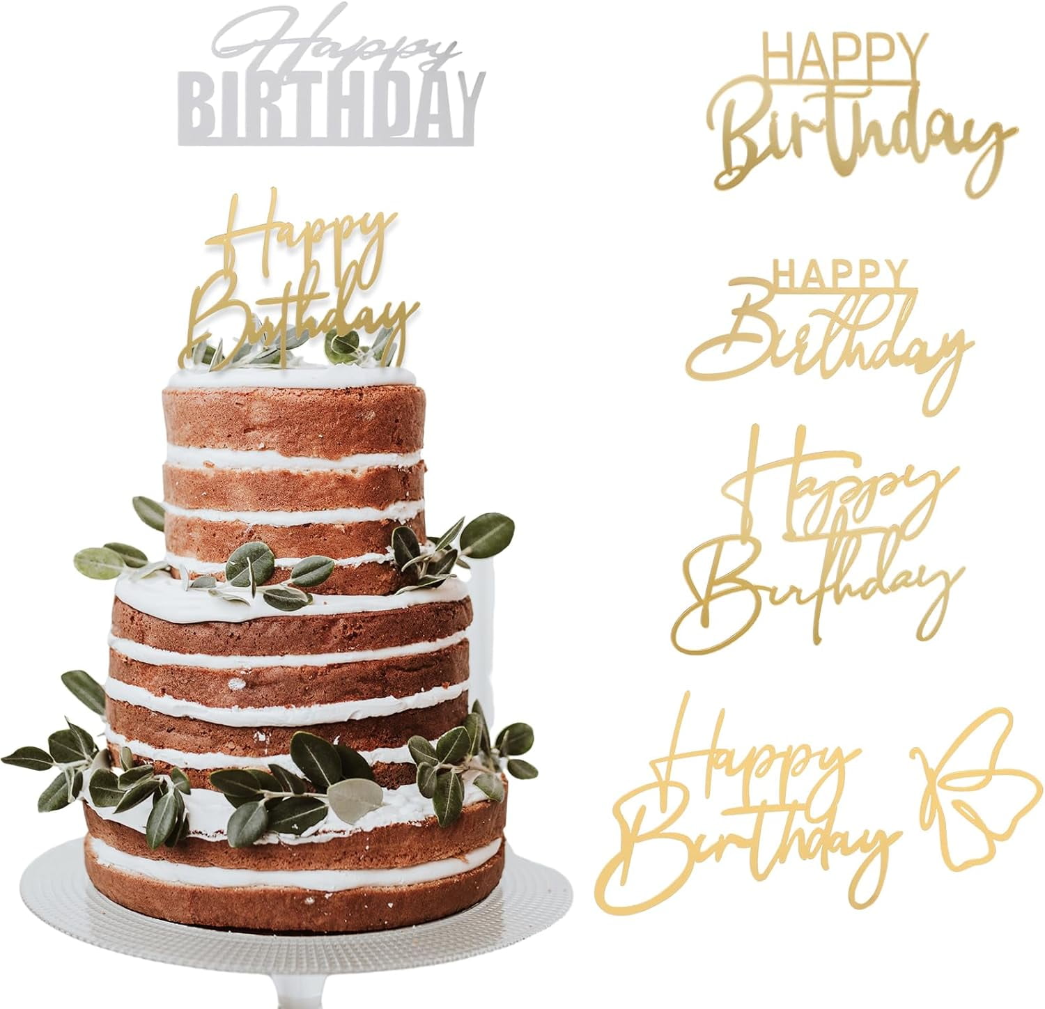 XD4-6PCS Happy Birthday Cake Toppers Set Side Mirror Acrylic Cake ...