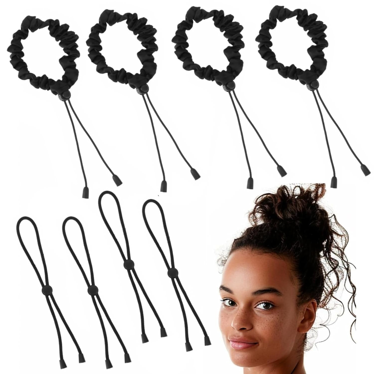 XD4-8 Pcs Adjustable Elastic Satin Hair Ties for Afro Puff,Thick Hair ...