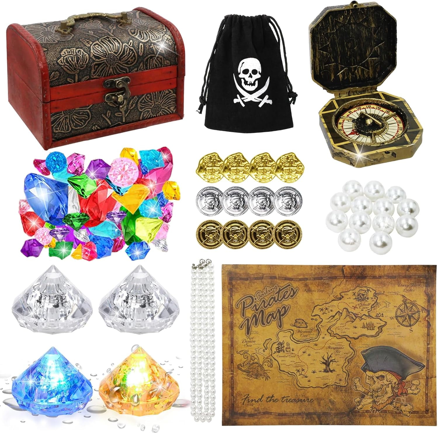 XD4-85 Pieces Pirate Treasure Toys, Light-Up Diving Gem Colorful Pool ...