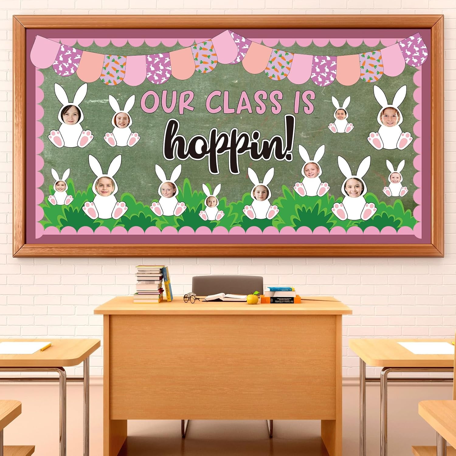 XD4-89Pcs Easter Bunny Bulletin Board Decoration Set Rabbit Grass Lawn ...