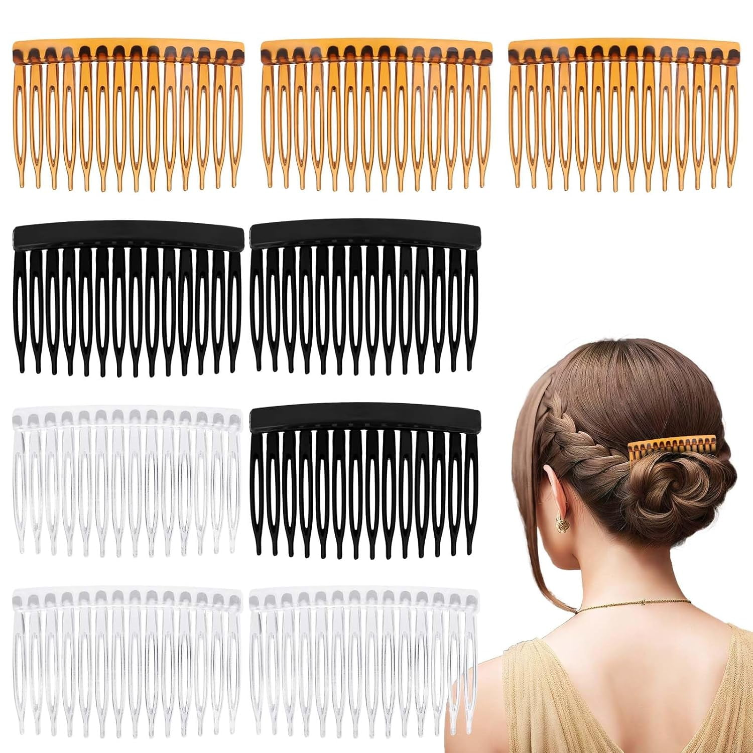 XD4-9 Pcs 14 Teeth Hair Side Comb Transparent Twist French Vintage ...