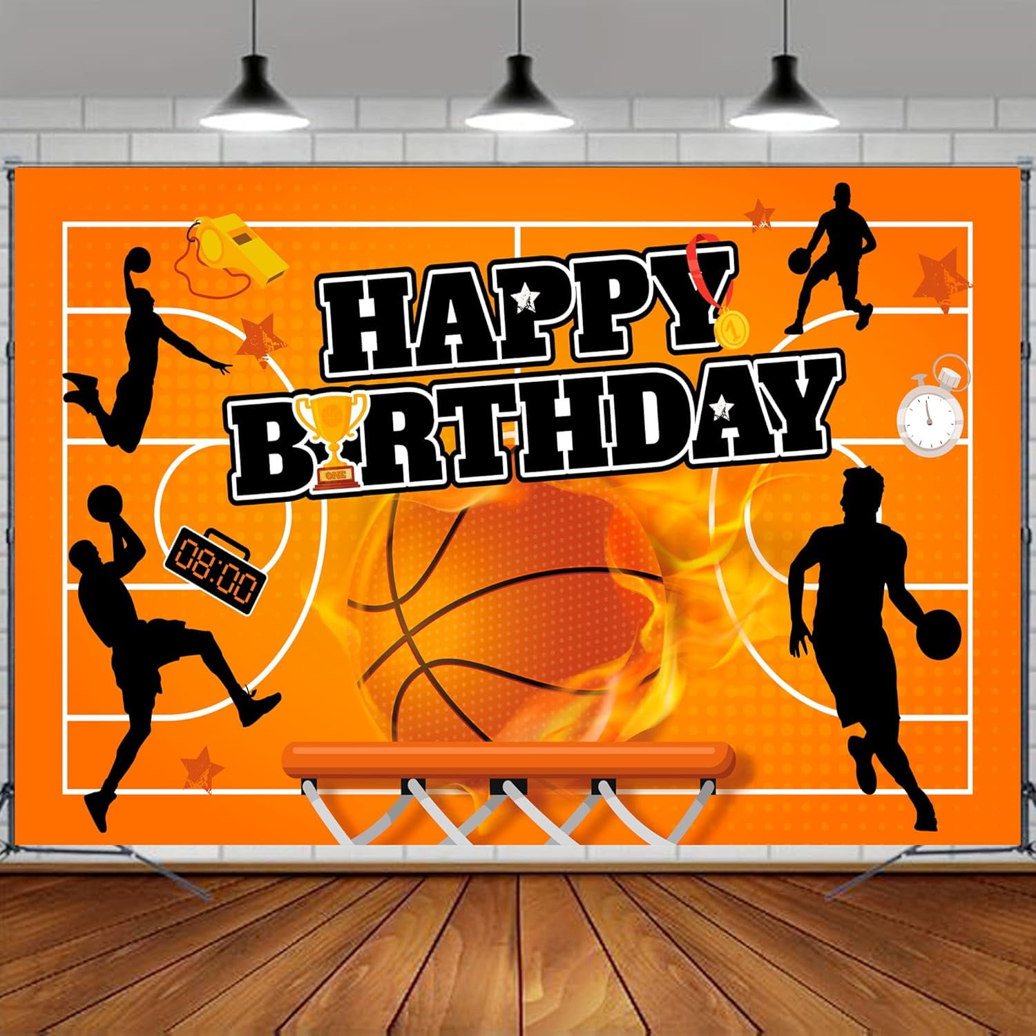 XD4-Basketball Backdrop, 71''x43'' Basketball Happy Birthday Backdrop ...