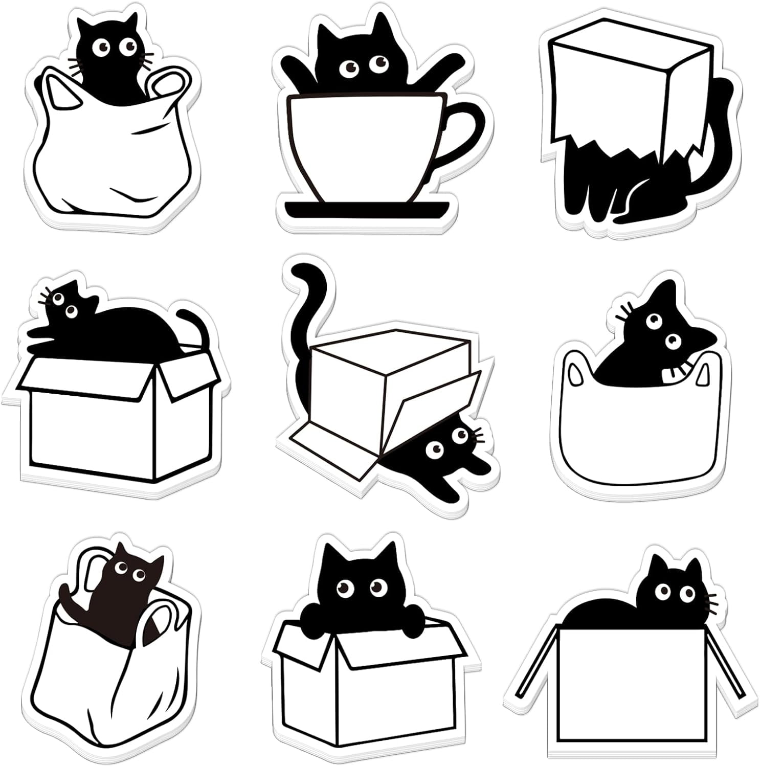 XD4-Black Cat Sticky Note 9 Designs Cute Animal Notepad Funny Reminder ...