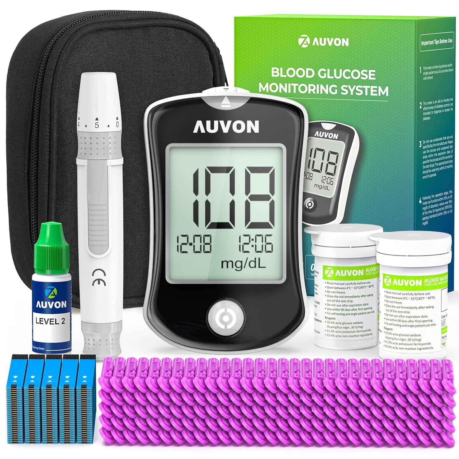 XD4-Blood Glucose Monitor Kit, 150 Glucometer Strips, 150 Lancets, 1 ...
