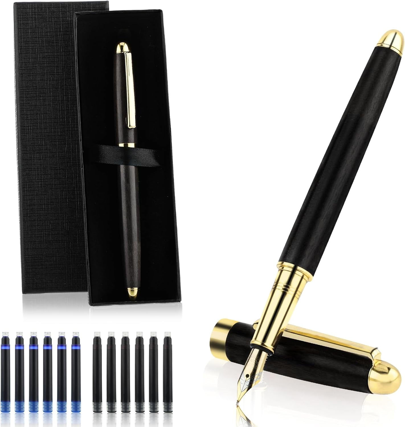 XD4-Brass Wooden Fountain Pen Set, Vintage Luxury Wood Fountain Pen 0 ...