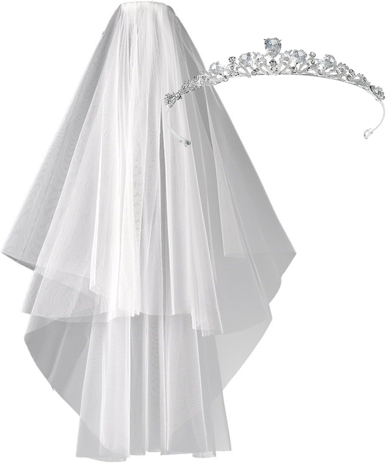 XD4-Bridal Veil with Bridal Crown Headpiece, White Lace Wedding Veil ...