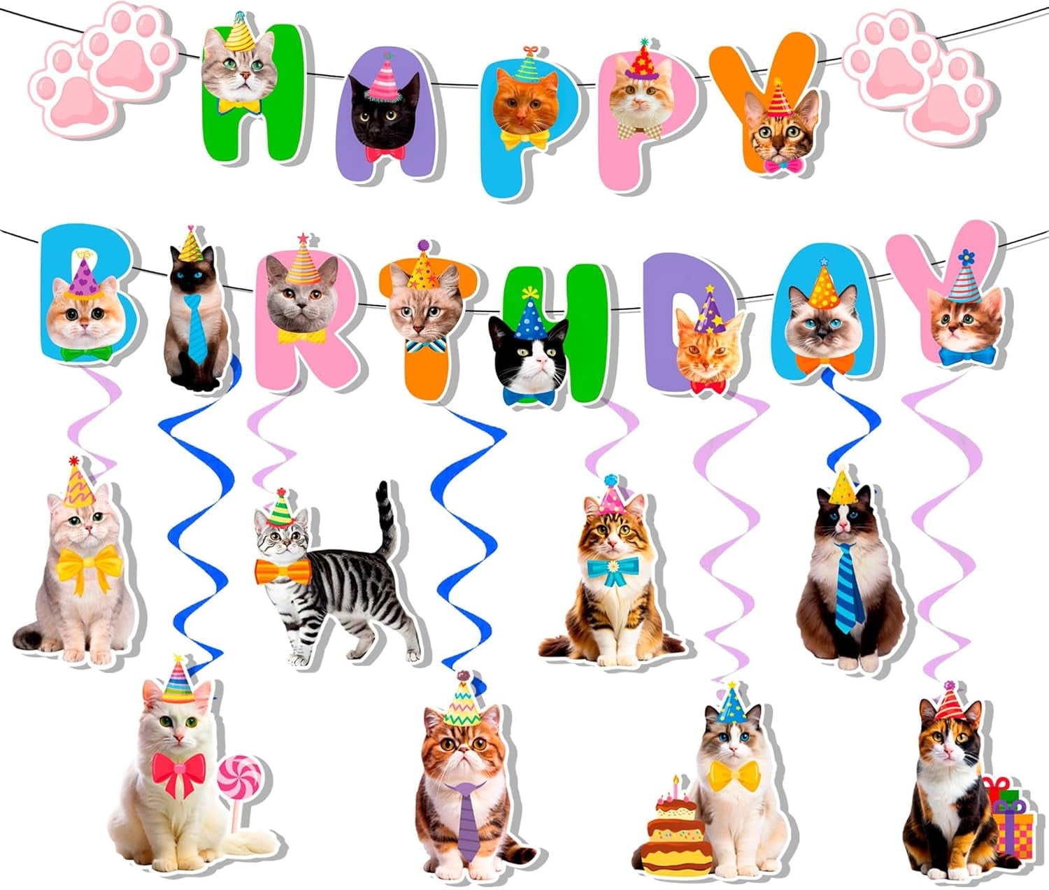 XD4-Cat Birthday Party Decorations, 9 Pcs Cat Birthday Decorations ...