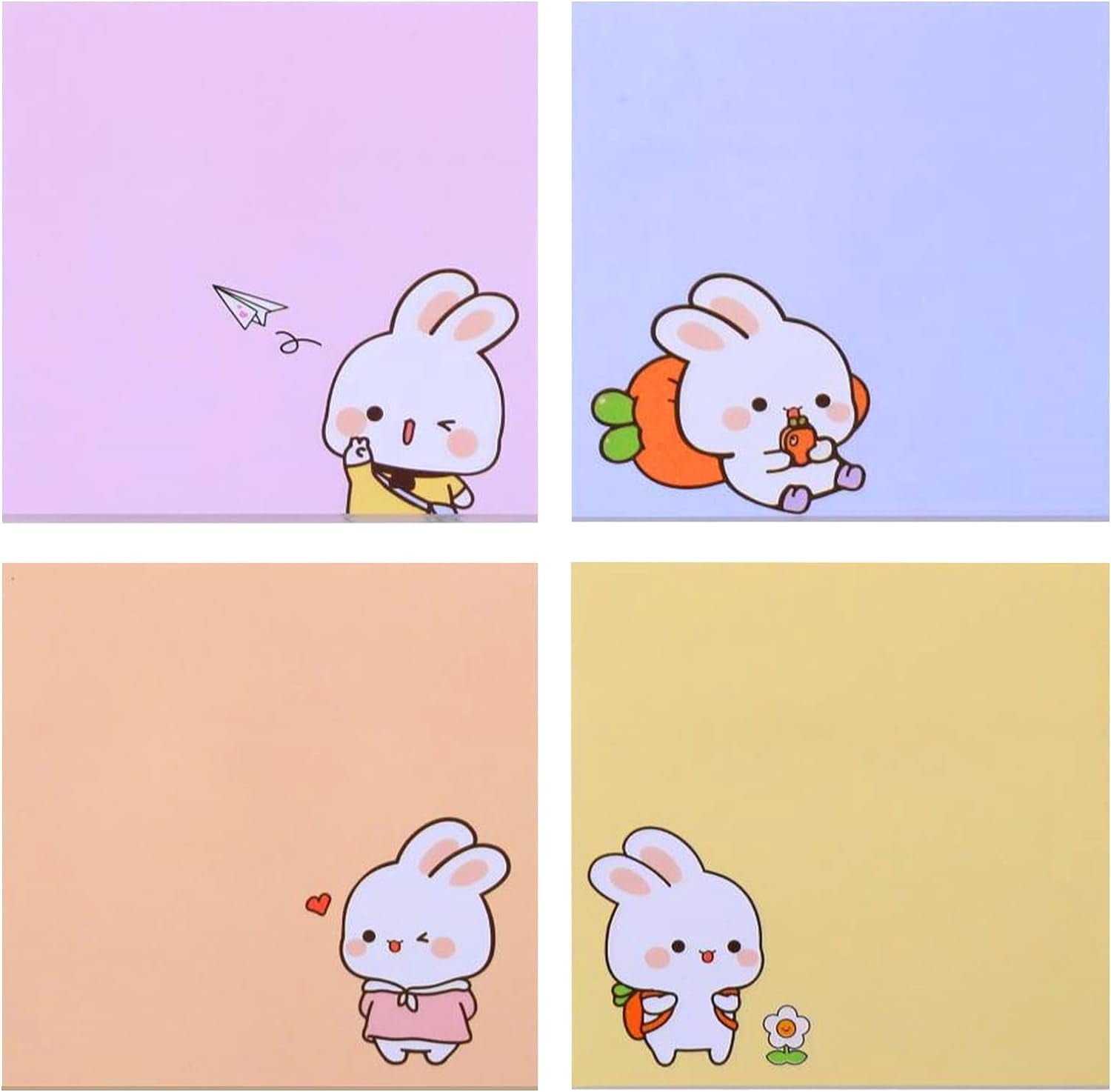 XD4-Cute Self-Stick Note Pads, 4 Pack 320 Sheets Kawaii Animal Sticky Pads Cute Cartoon Rabbits ...