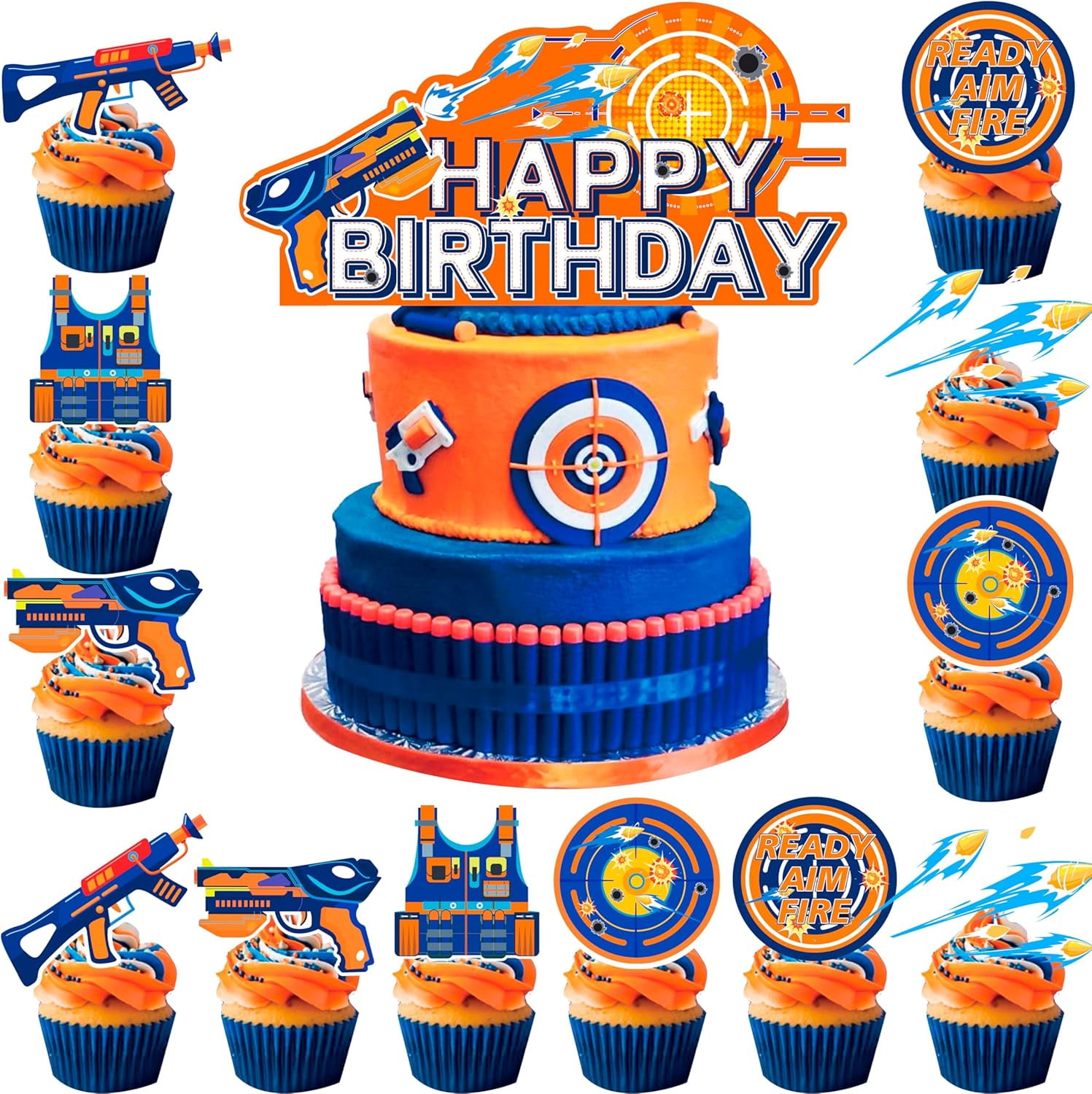 XD4-Dart War Party Decorations - 13 Pcs Cake Topper Set, Gun Cake ...