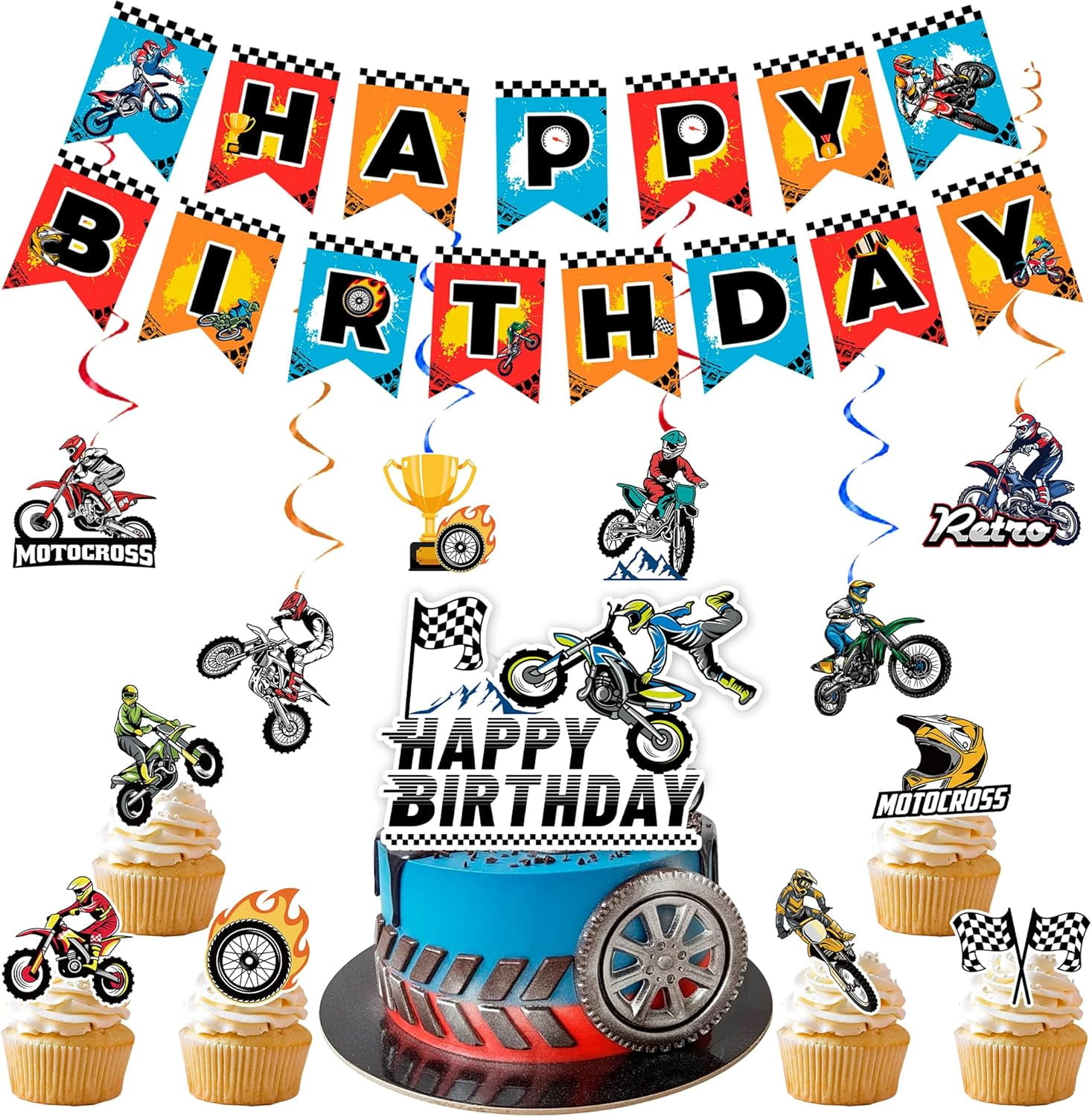 XD4-Dirt Bike Birthday Party Decorations, 20 Pcs Dirt Bike Party ...
