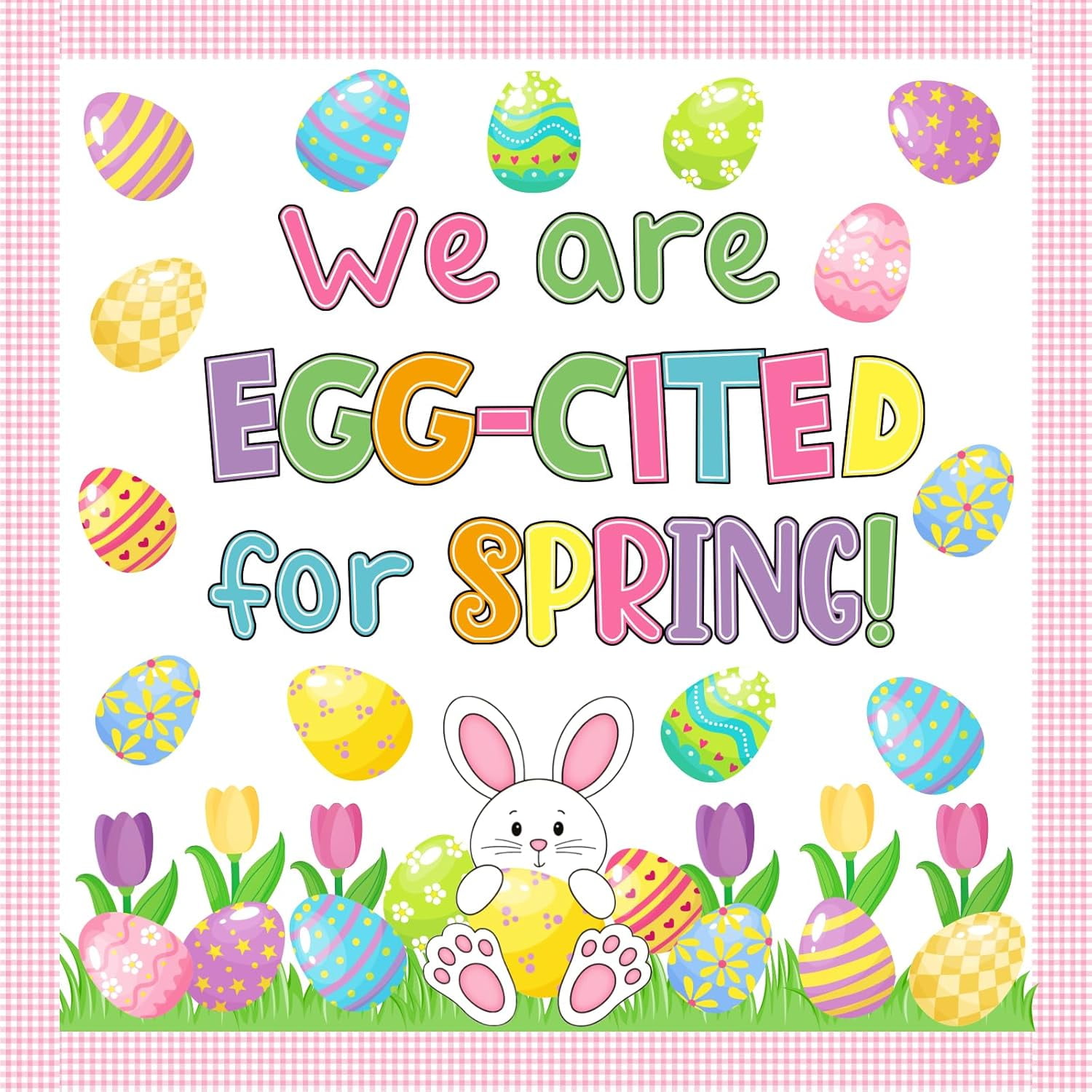 XD4-Easter Bulletin Board Decor 75Pcs Spring Tulip Egg Bunny Paper ...