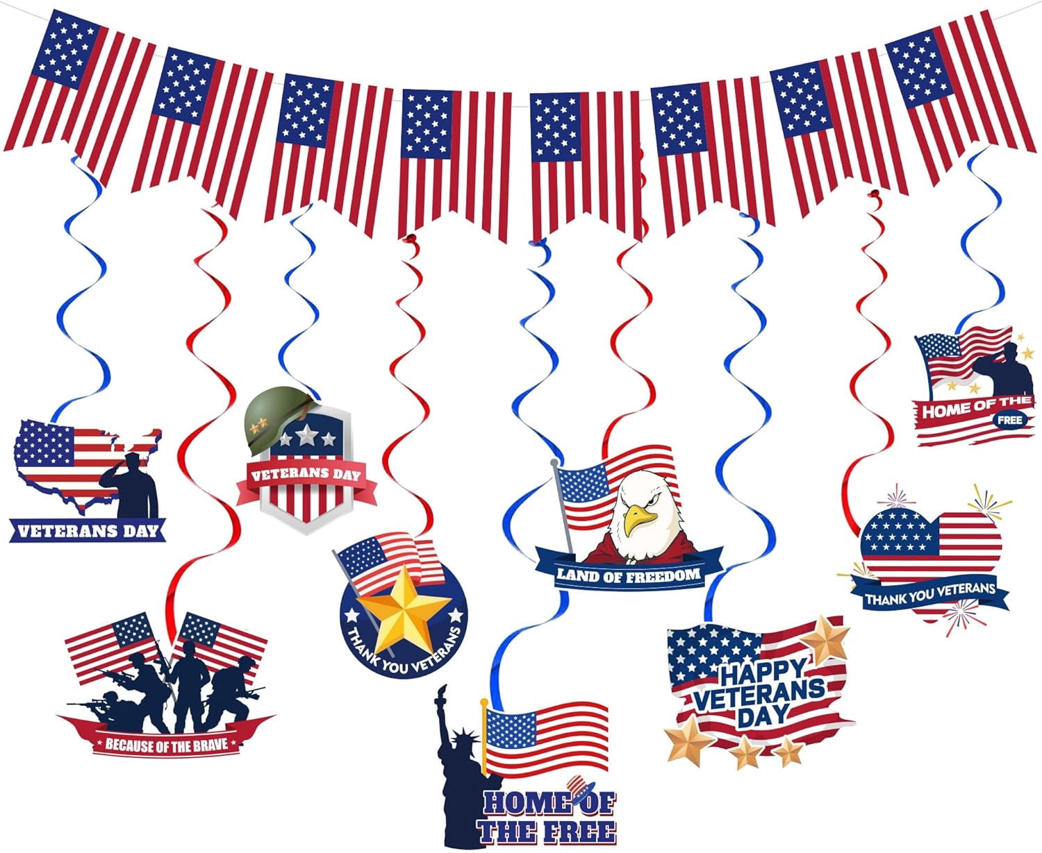 XD4-Happy Veterans Day Hanging Swirls, 19pcs Veterans Day Decorations ...