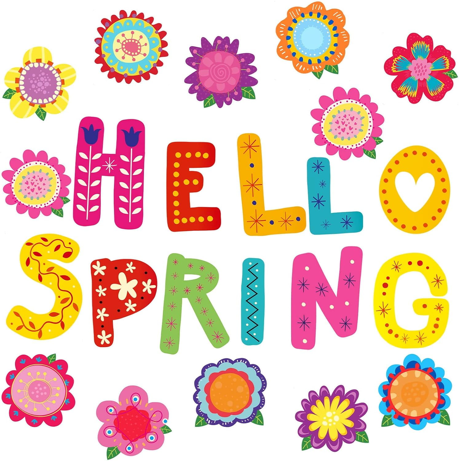 XD4-Hello Spring Cut-Outs Spring Flower Cut Outs Bulletin Board ...