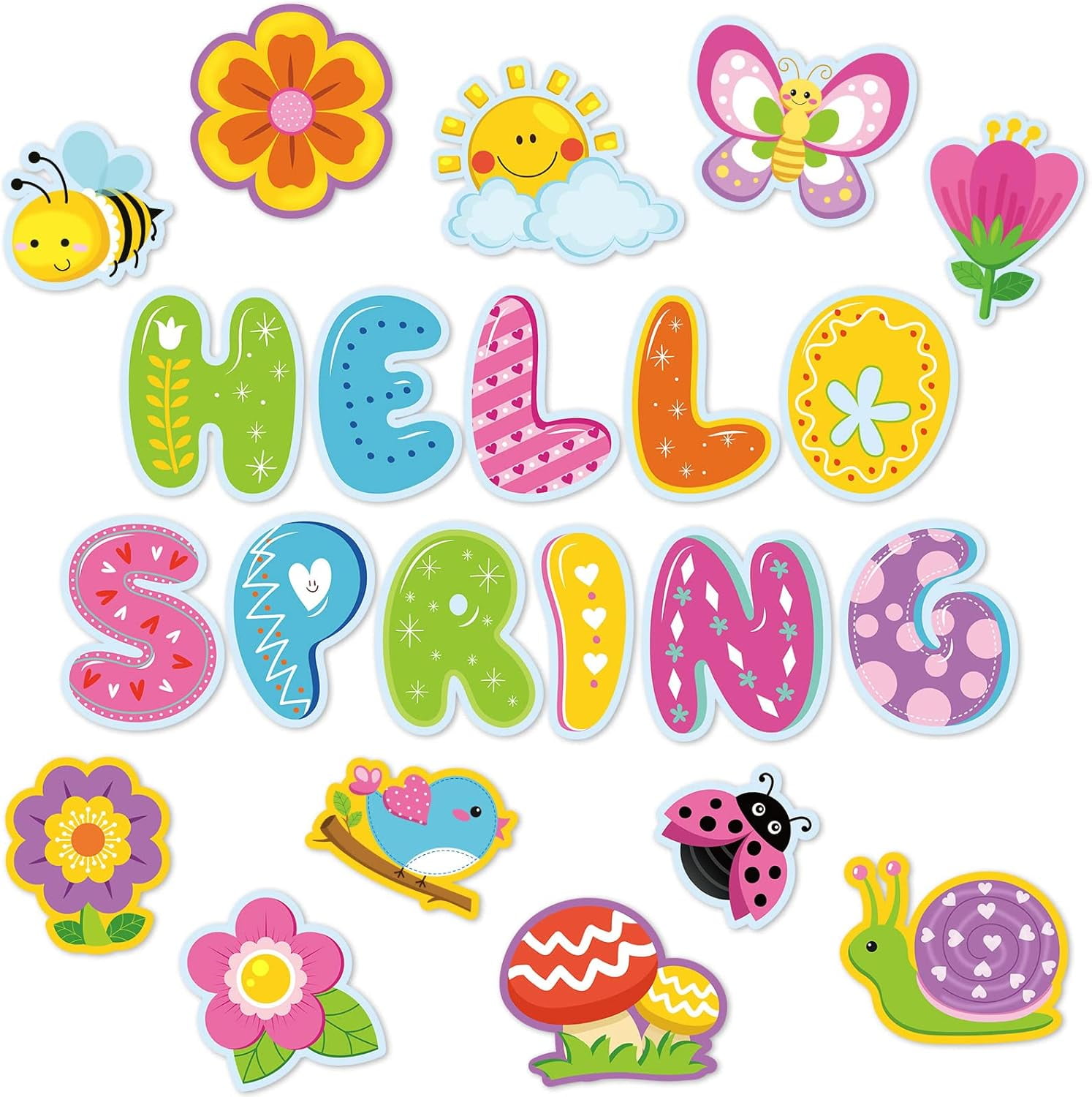 XD4-Hello Spring Cut-Outs Spring Flower Cut Outs Bulletin Board ...