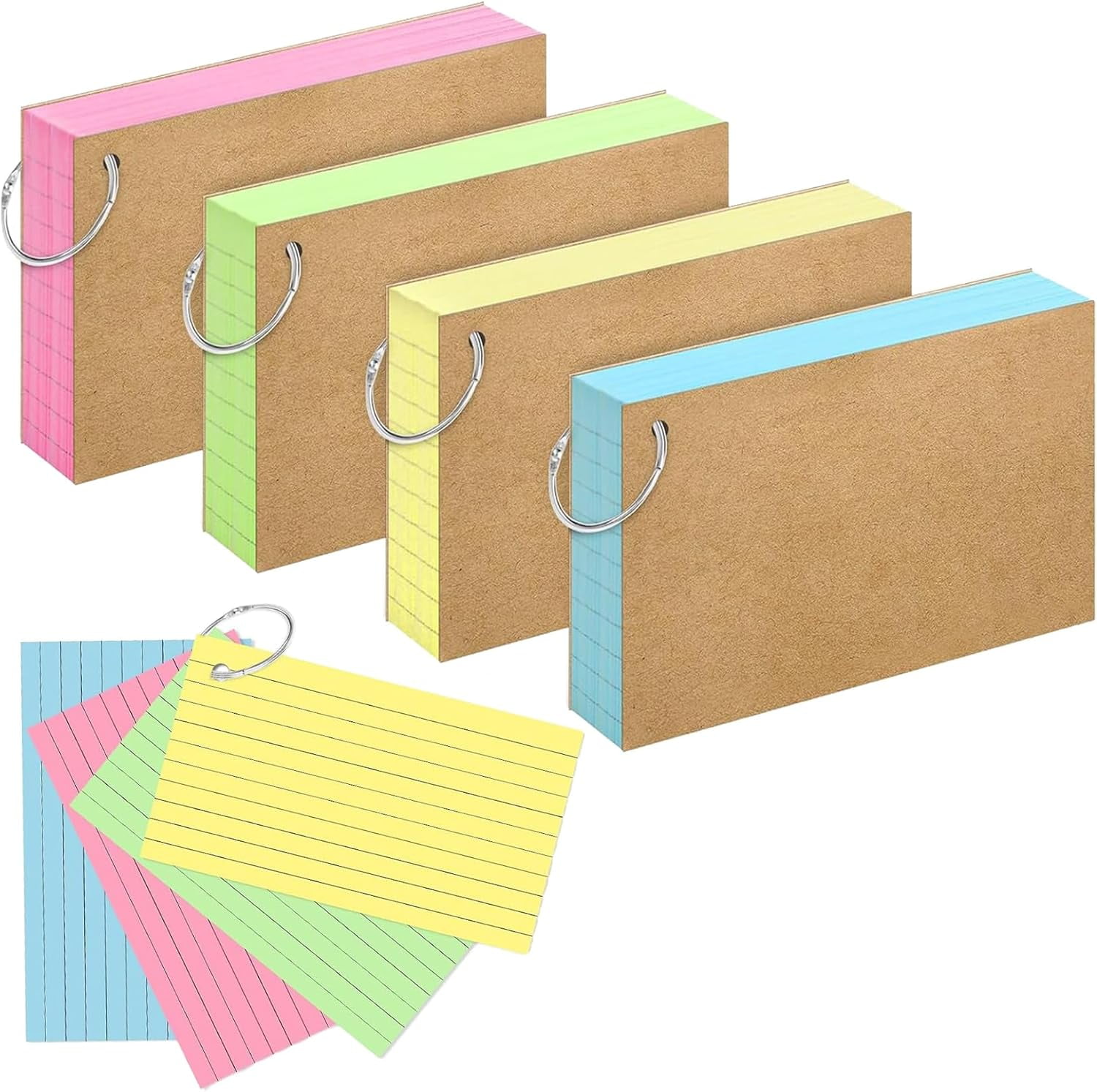 XD4-Index Cards 3x5 Inches Colored Flash Cards with Ring Lined ...