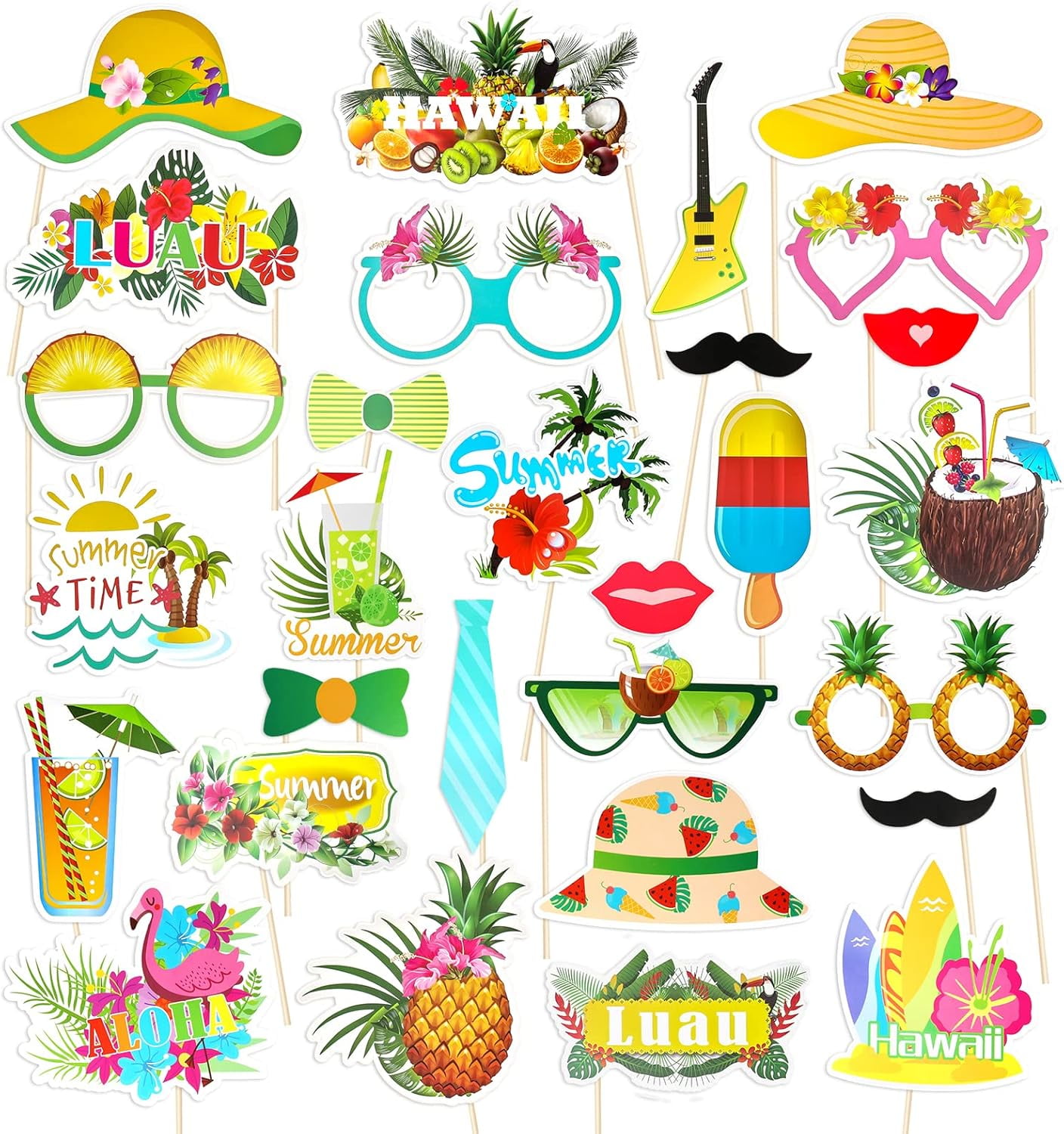XD4-Luau Party Decorations 29Pcs Luau Photo Booth Props Kit, Hawaiian ...