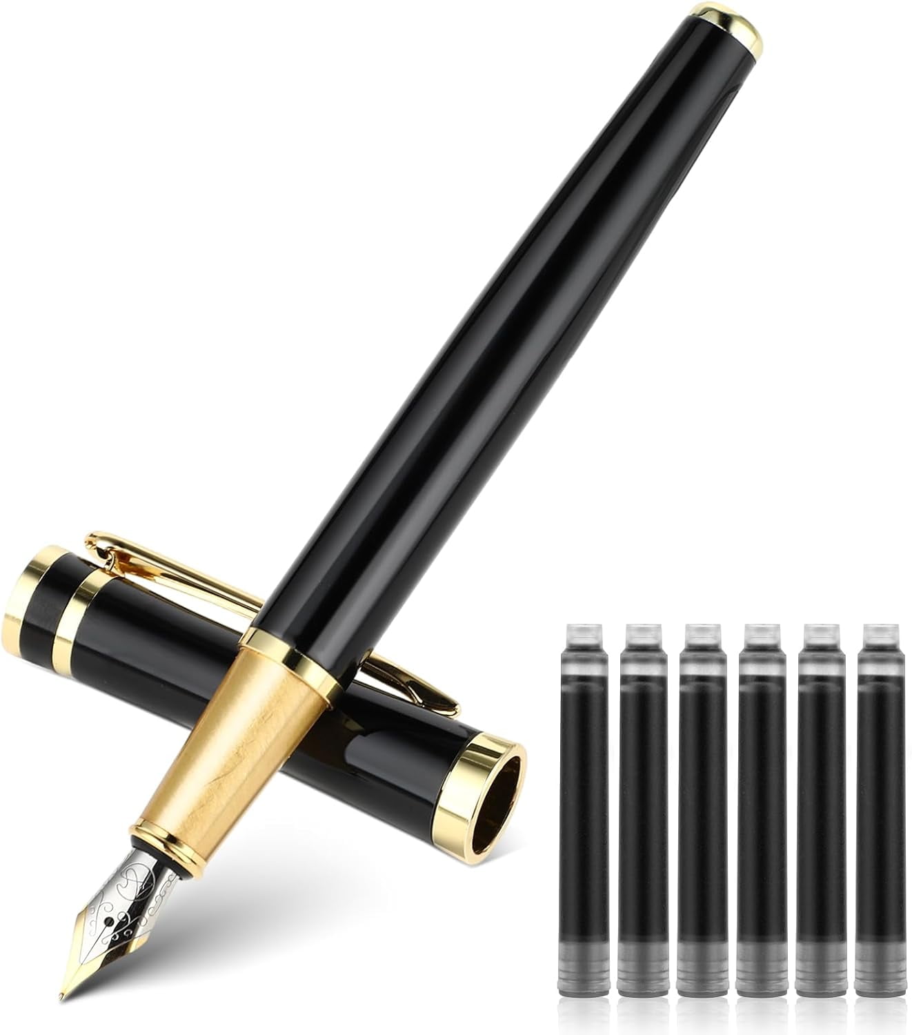 XD4-Luxury Metal Fountain Pen Set, 0.5mm Fine Nib Fountain Pen with 6 2 ...