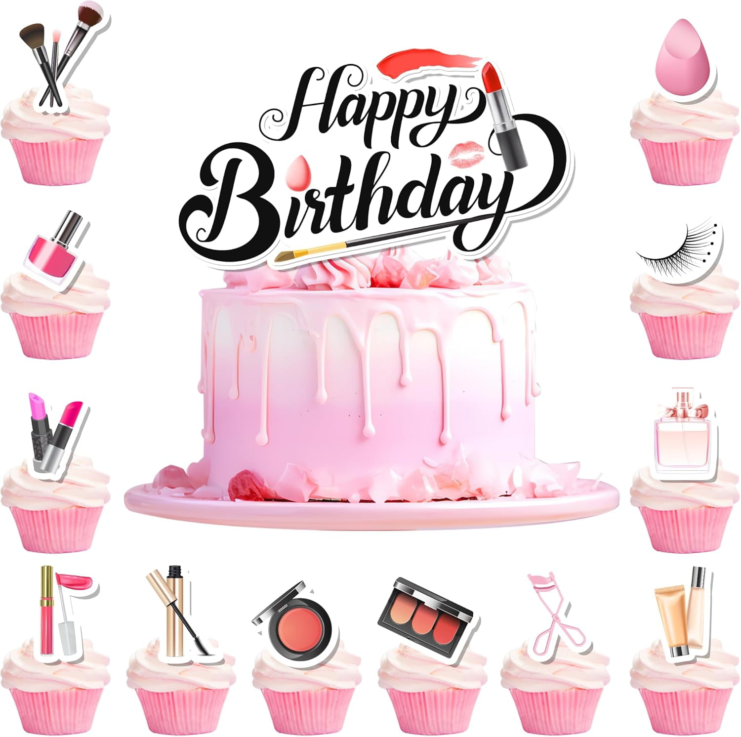 XD4-Makeup Cake Decorations, 24 Pcs Makeup Cupcake Toppers Makeup Party ...