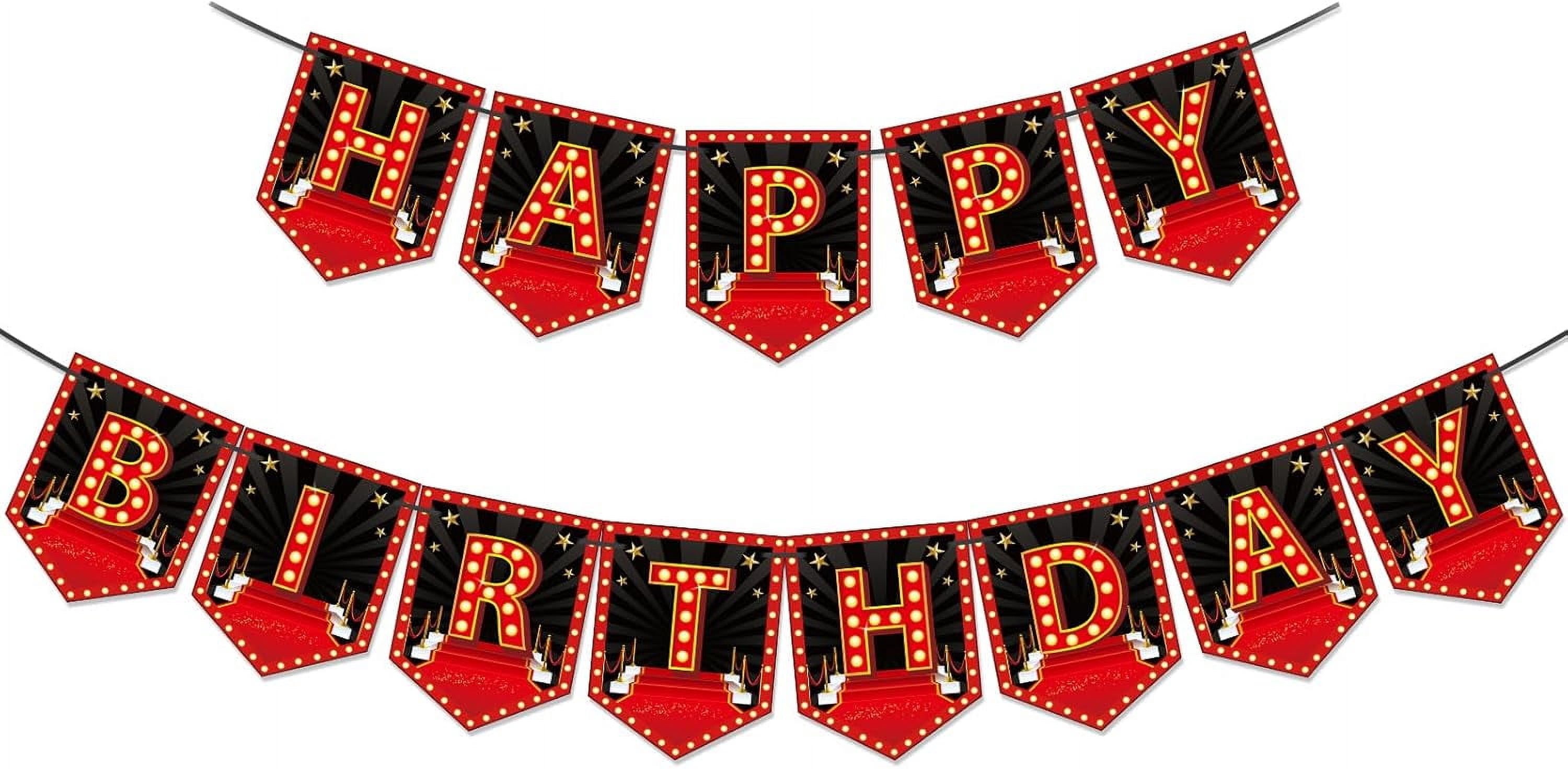 XD4-Movie Nigh Theme Happy Birthday Banner Decorations Movie Night ...