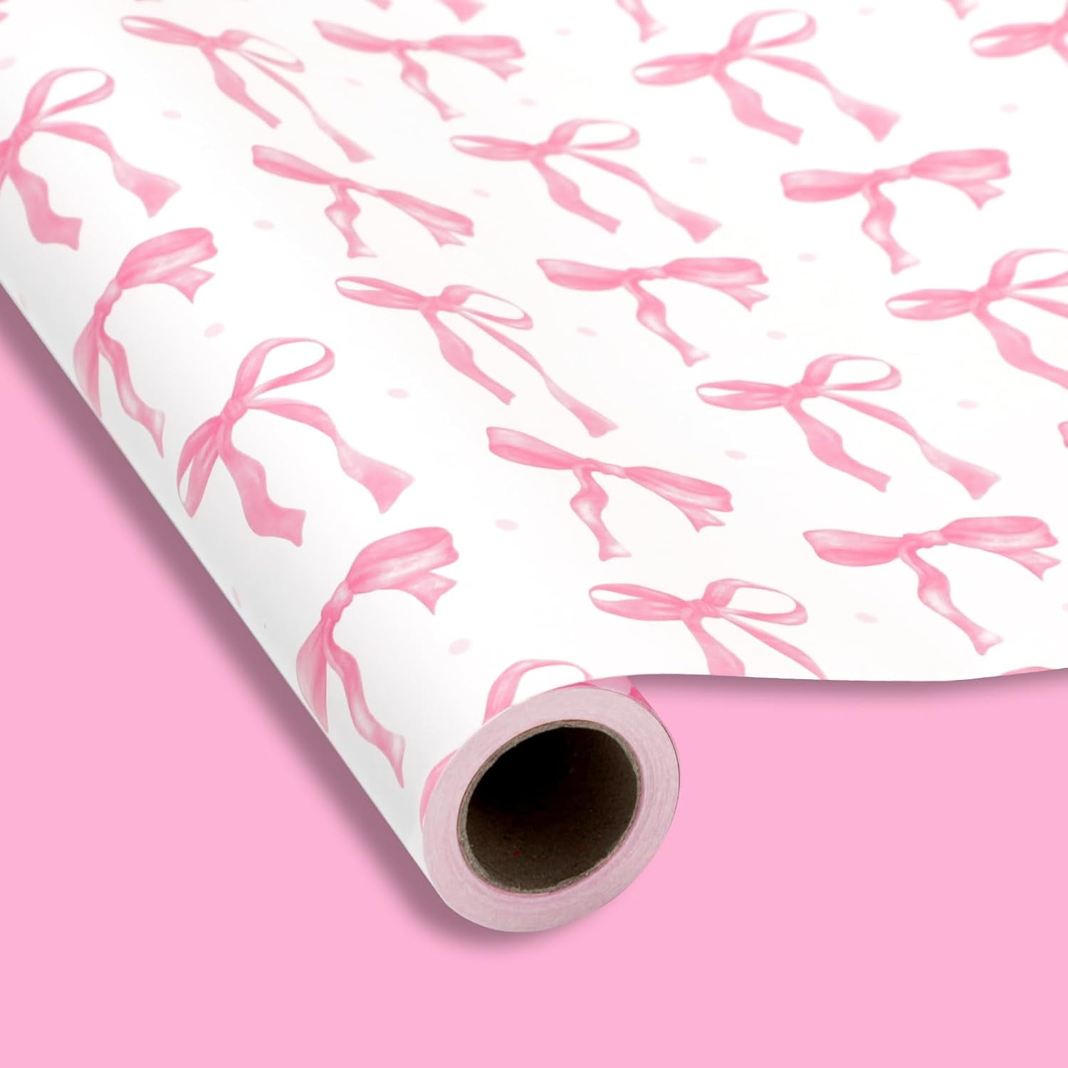 XD4-Pink Bow Wrapping Paper -Mini Roll- 17In x 32.8Ft Cute Bowknot Gift ...