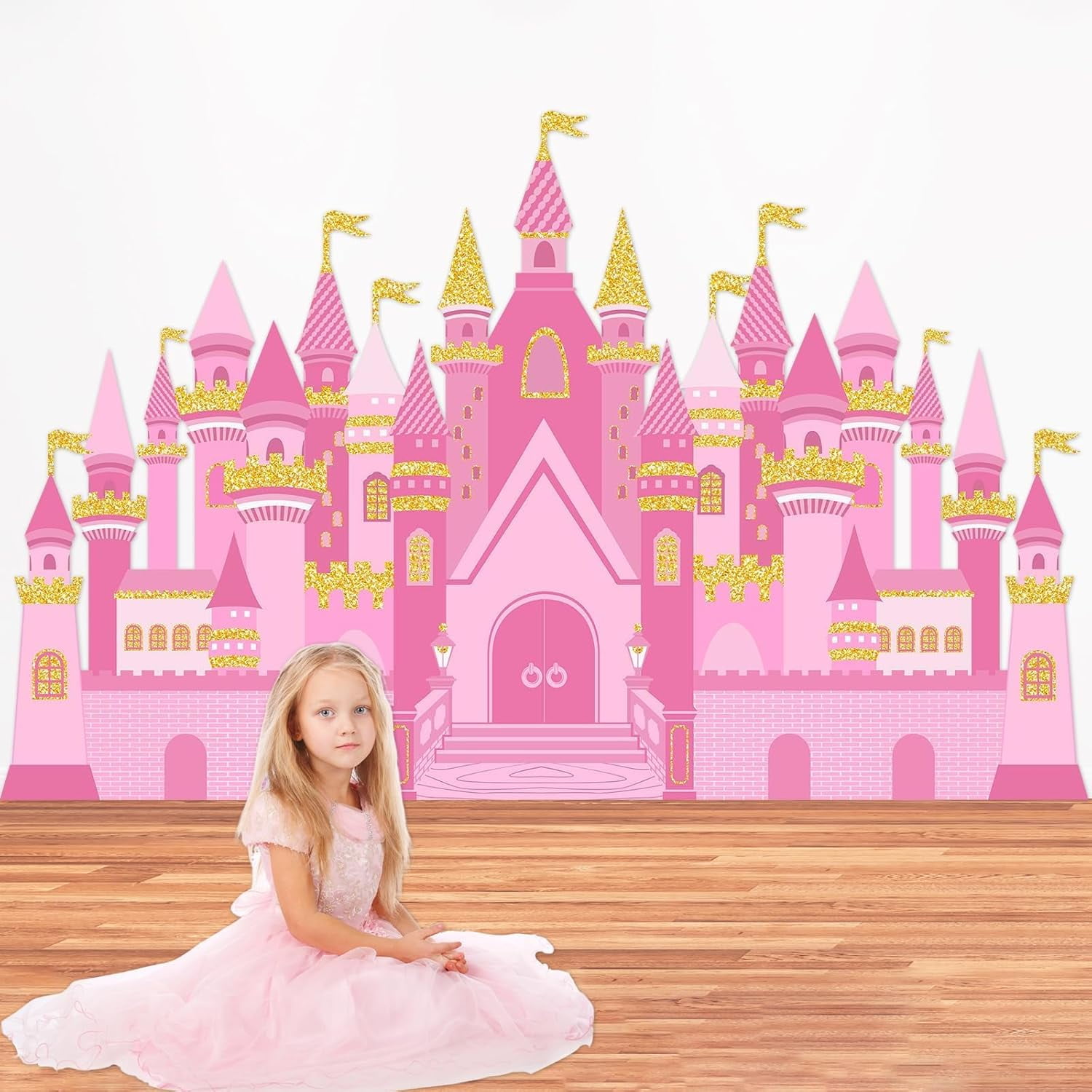 XD4-Pink Castle Cardboard Princess Castle Birthday Backdrop for ...