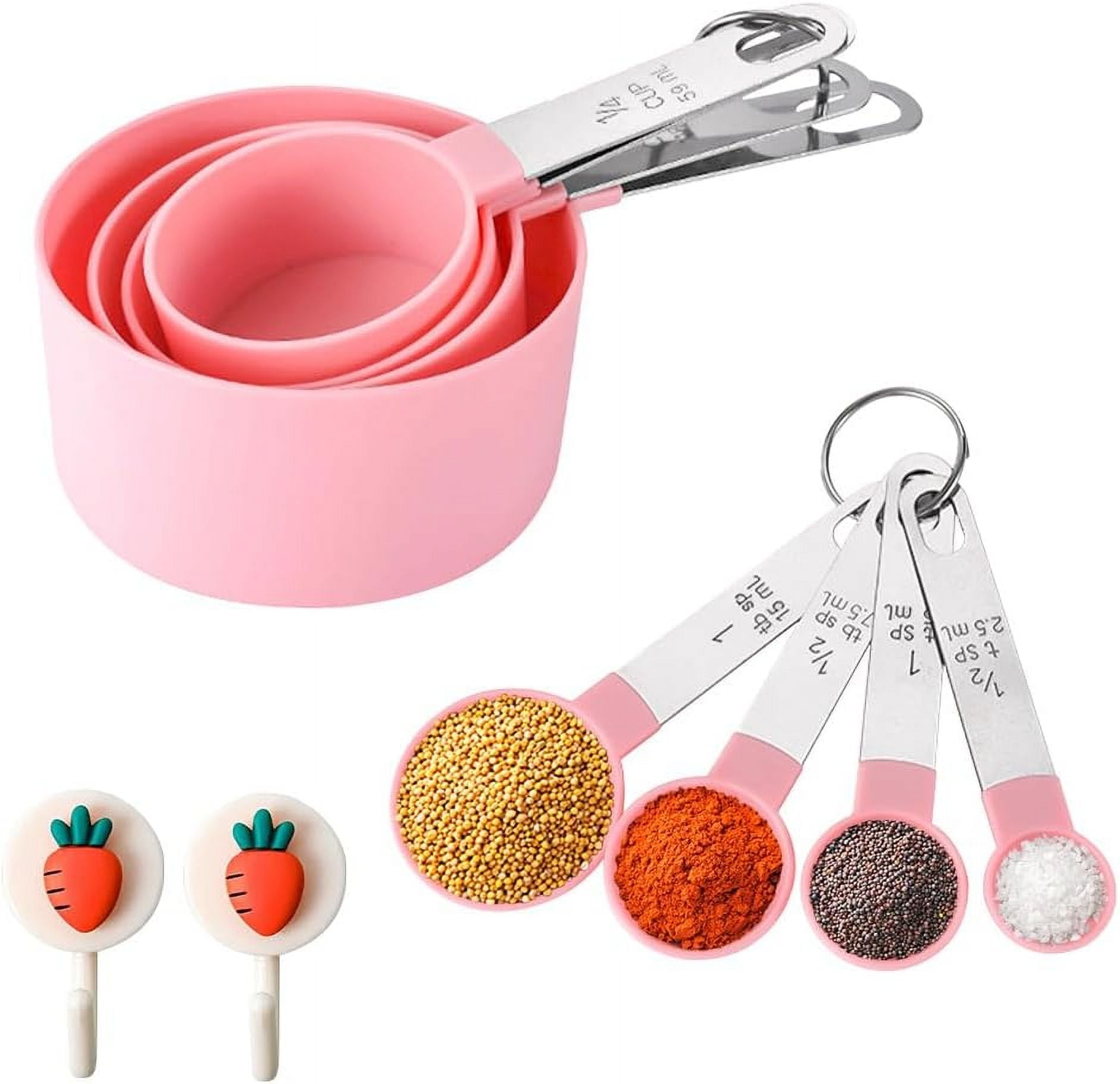 XD4-Pink Measuring Cups and Spoons Set - 8 PCS Stackable Stainless ...