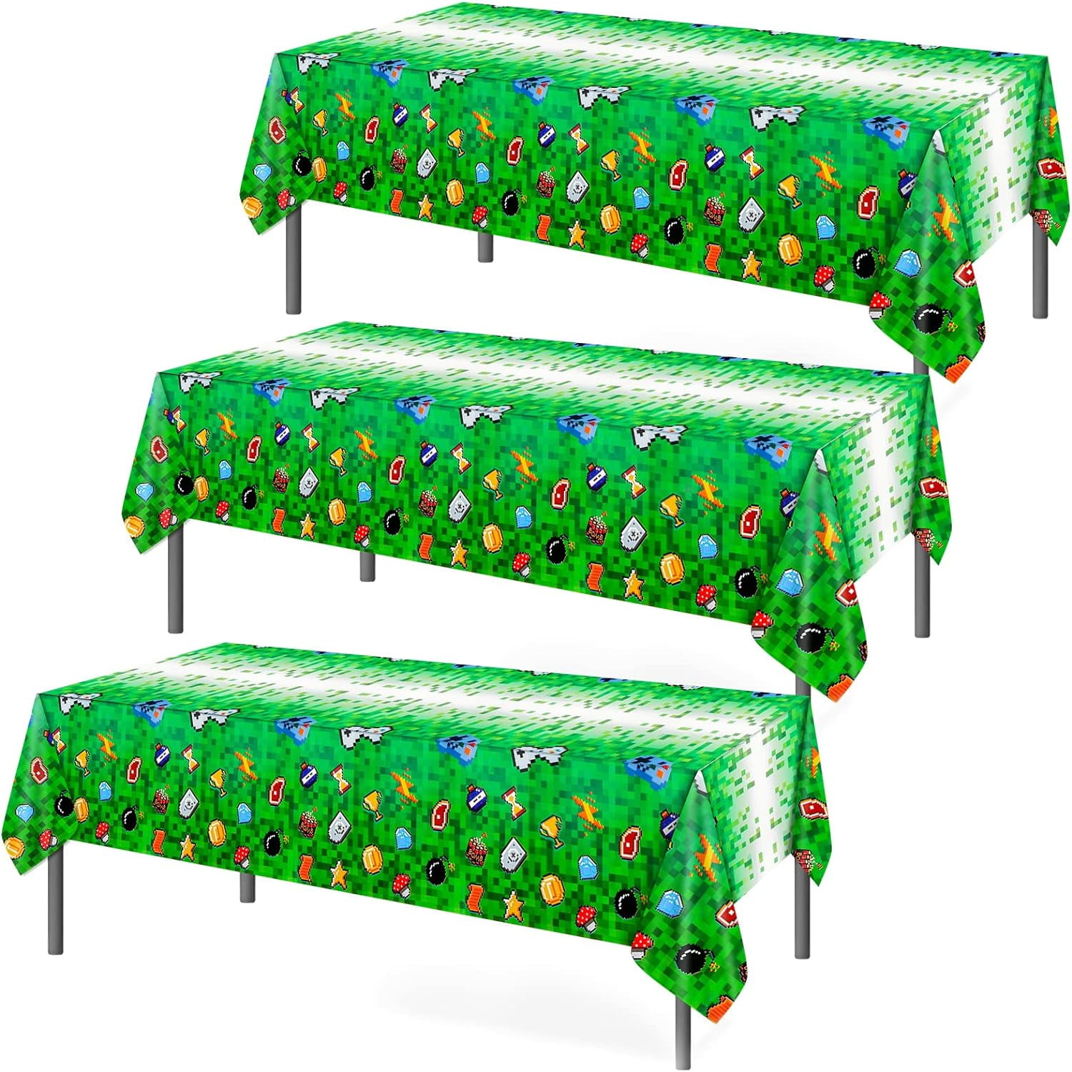 CD4-Pixel Miner Game Tablecloth for Party, 3 Pack Videogame-Themed ...