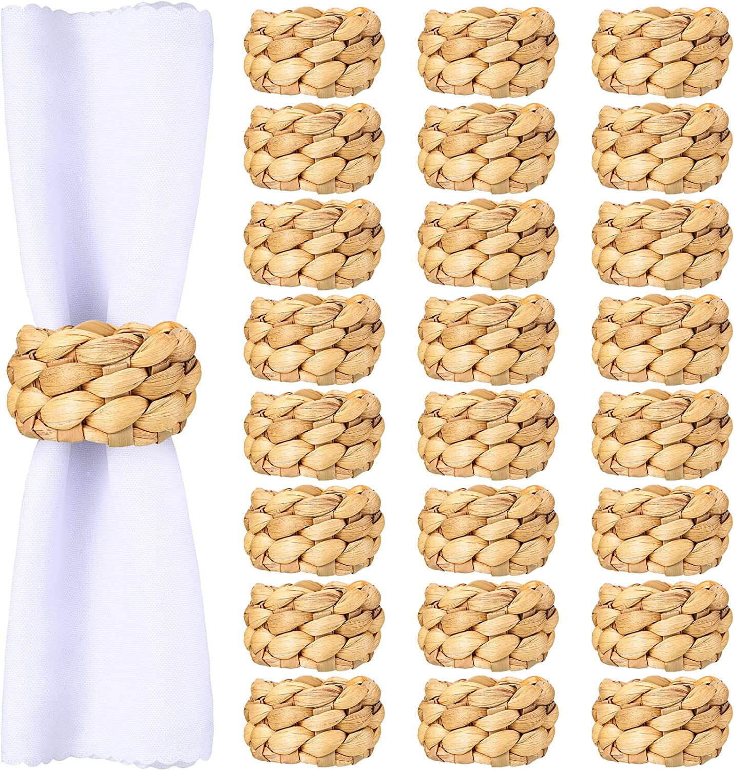 XD4-Set of 24 Rustic Farmhouse Woven Napkin Rings Natural Water ...