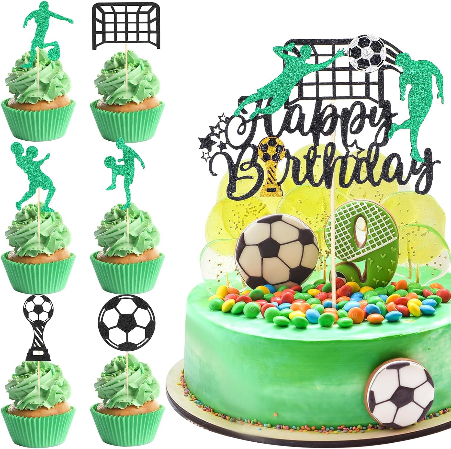 XD4-Soccer Cake Topper 13 Pcs Soccer Party Decorations Football Player ...