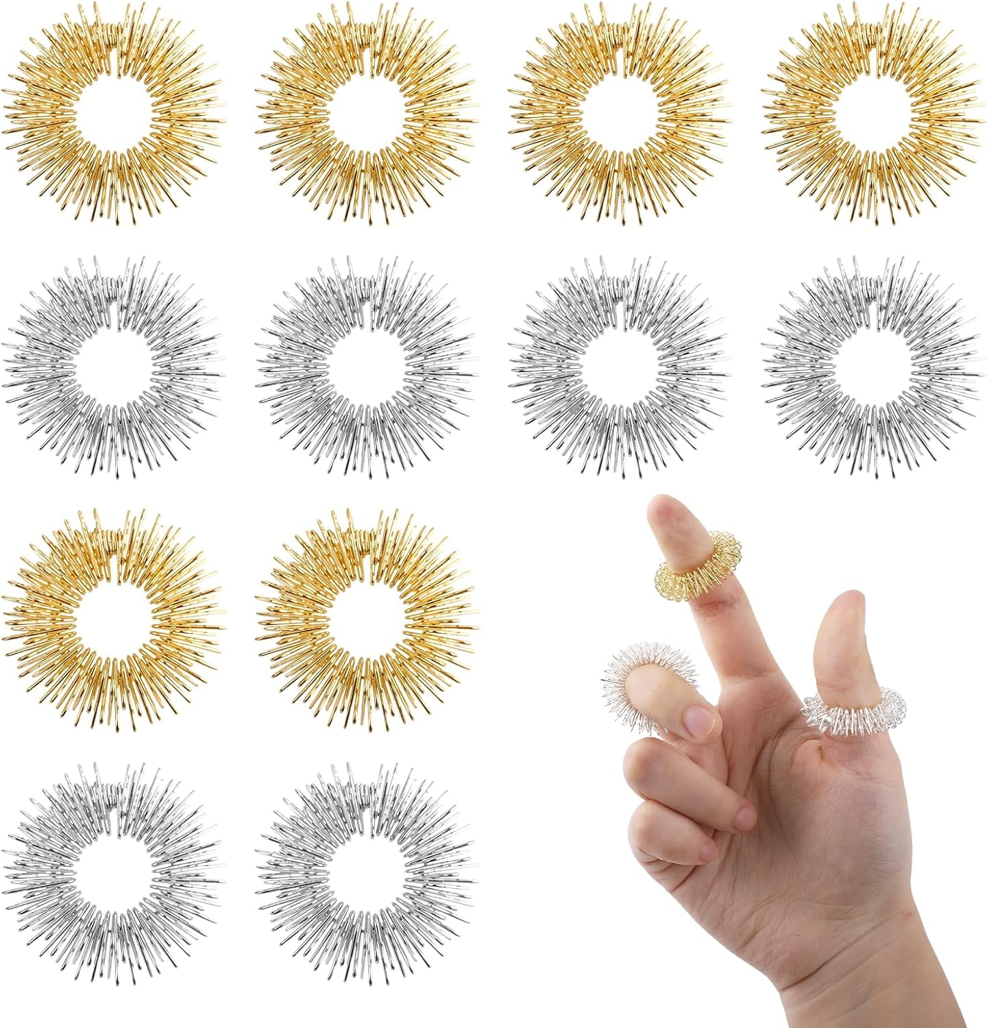 XD4-Spiky Sensory Rings, 12 Pcs Fidget Rings Stress Relief Toys Acupressure Rings, Spiky Sensory ...