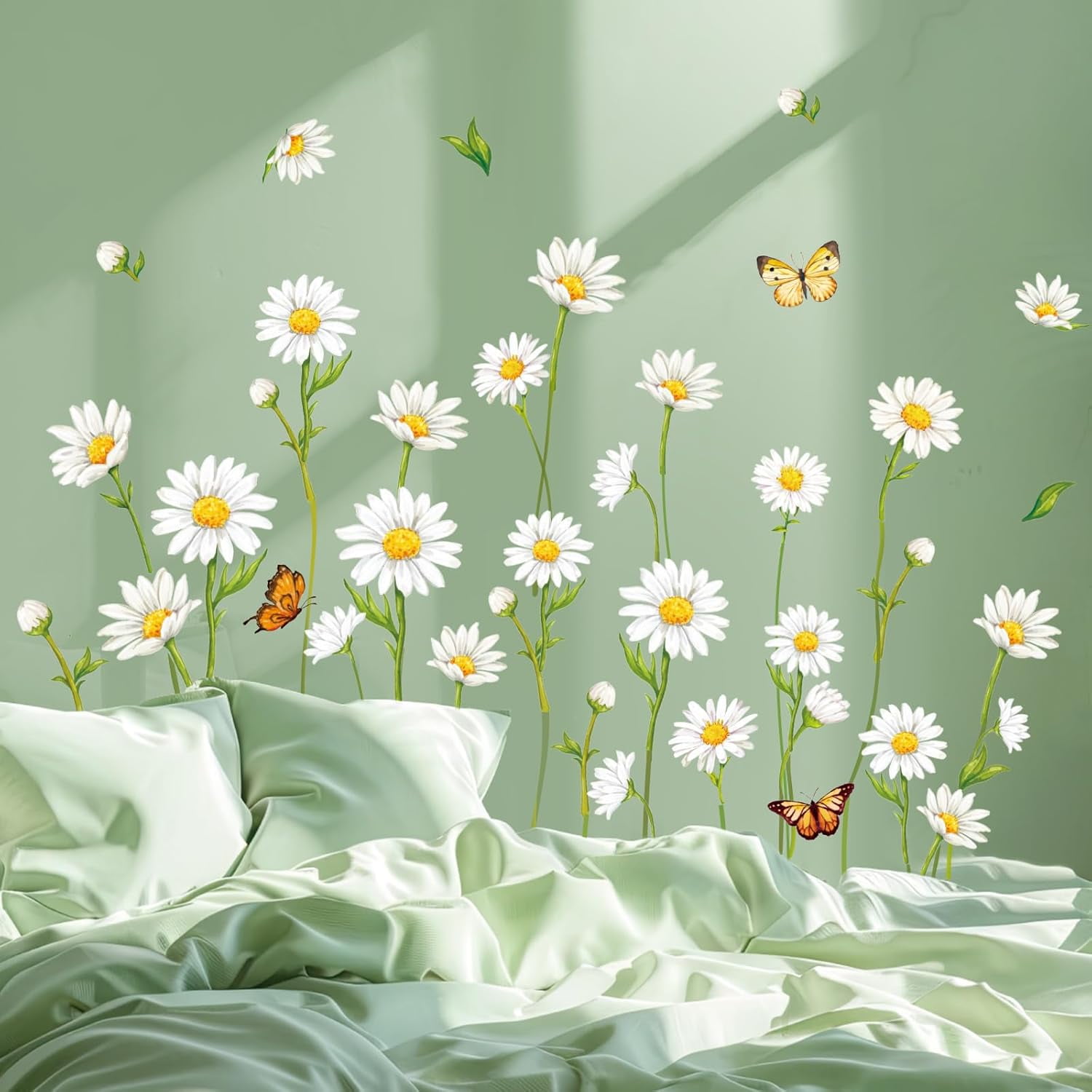 XD4-Spring Daisy Flower Wall Decal Spring White Daisy Flower Butterfly ...