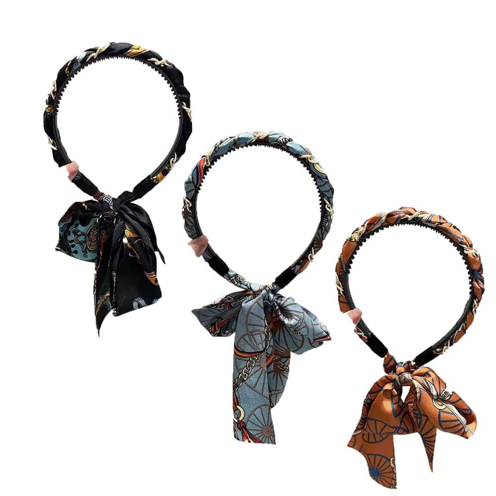 CD4-Summer Floral Print Headband, Long Ribbon Hairband Braided ...