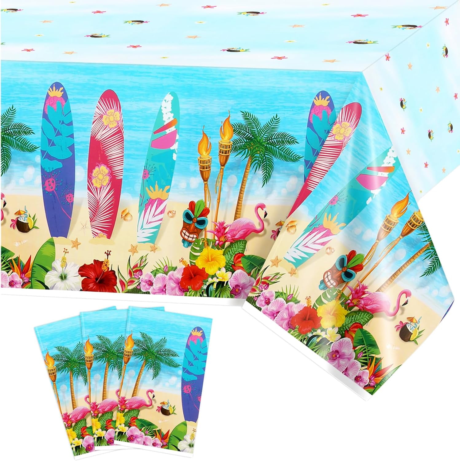 XD4-Surf Beach Tablecloth, 3 PCS Tropical Theme Plastic Table Cover for ...