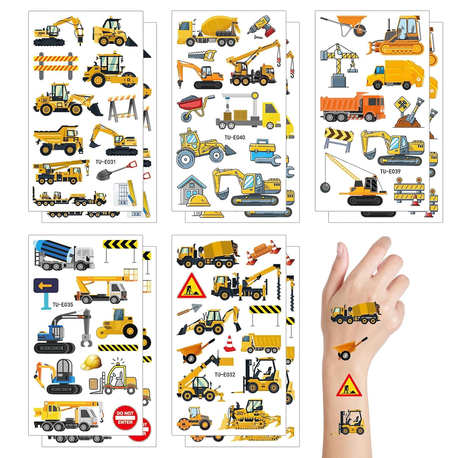 XD4-Truck Temporary Tattoo, Assorted Featuring Excavators and ...