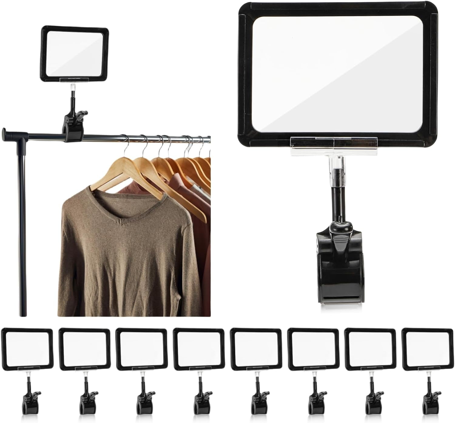 XD5-10 Pack Acrylic Sign Holder with Clamp, Rotating Clip Pop Swivel ...