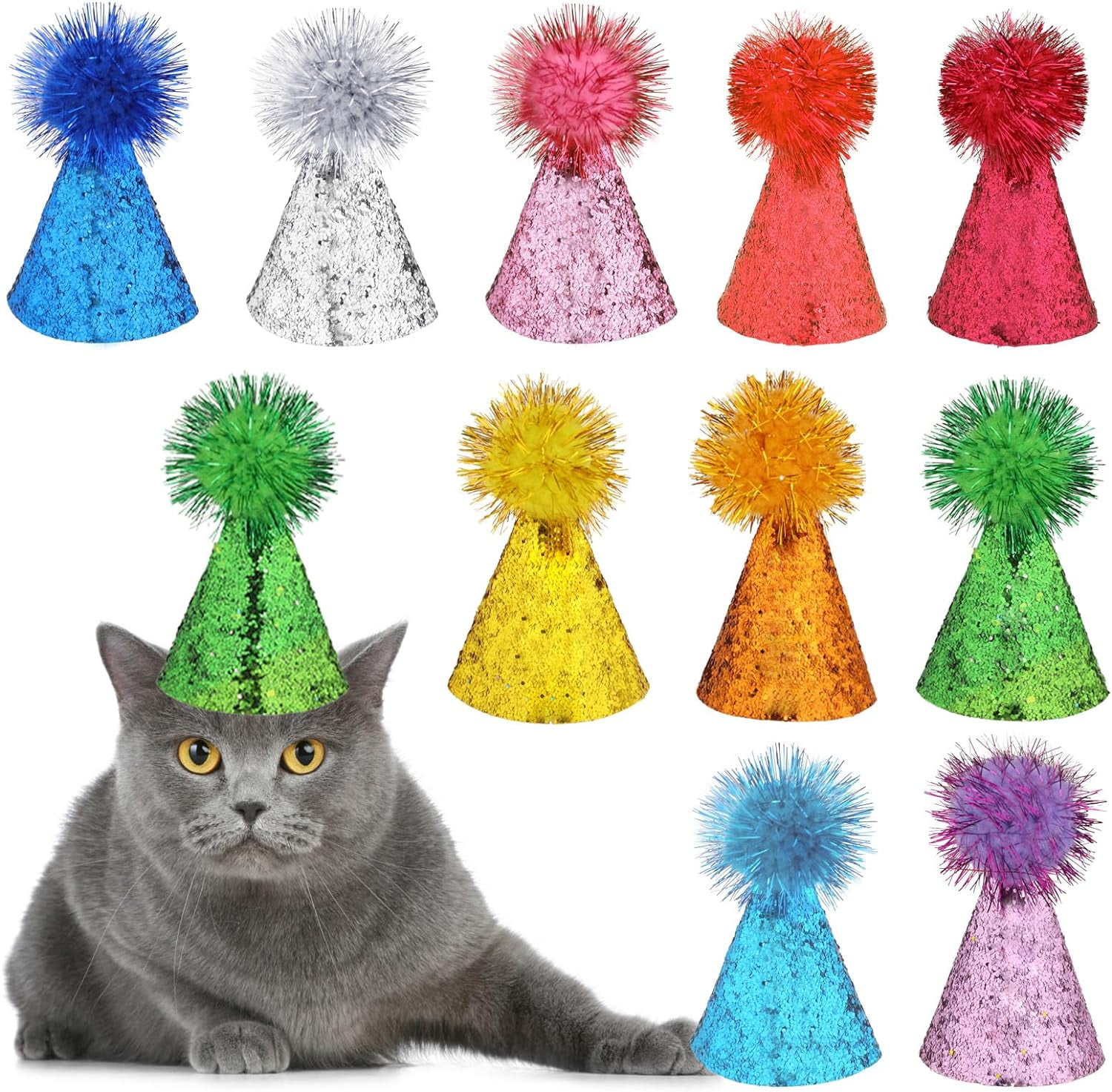 XD5-10 Packs Cat Birthday Hats, Dog Party Hats, Multi-Color Cat Hats ...
