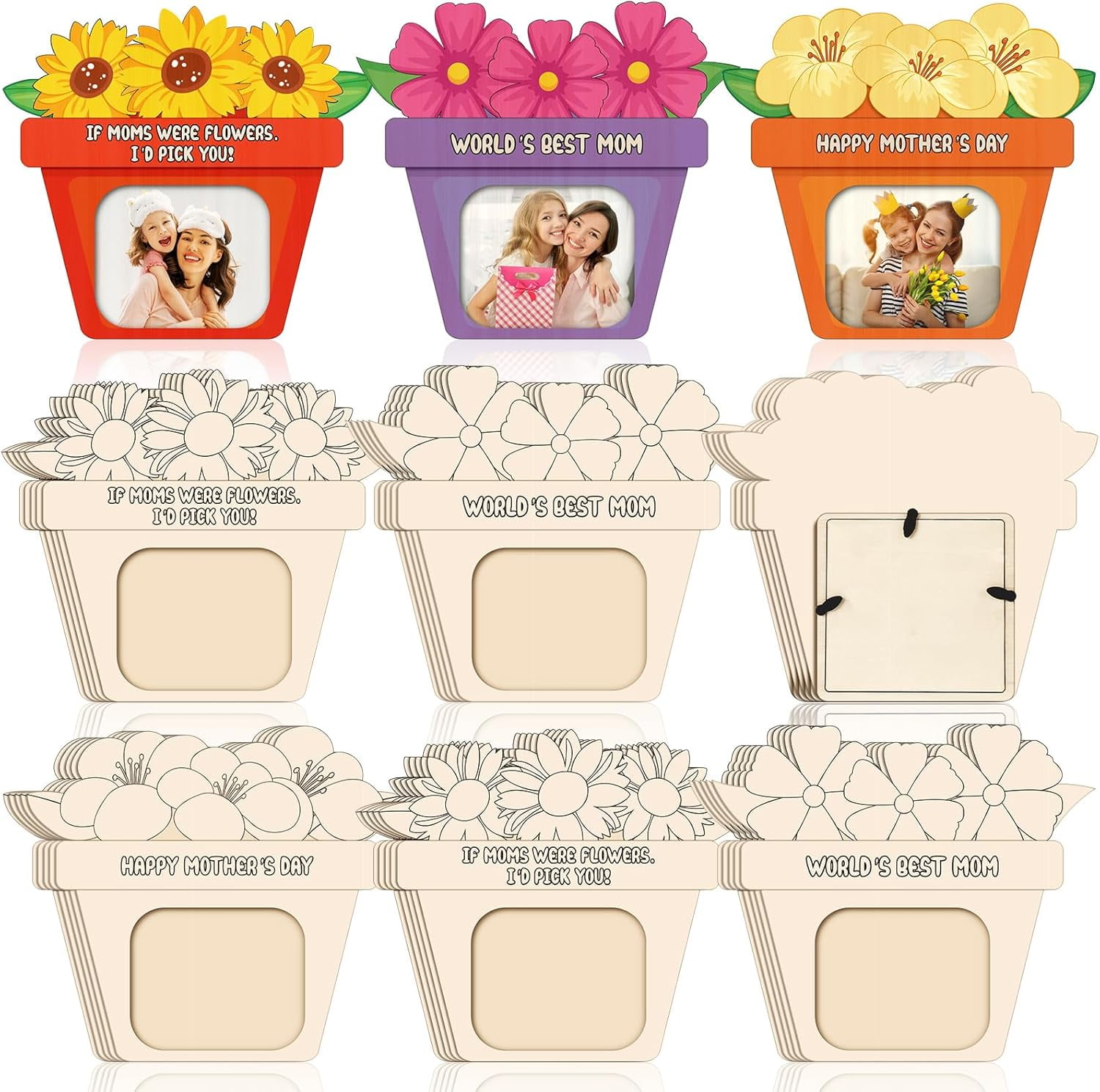 XD5-16 Pcs Mother's Day Picture Frame Craft Kit for Kids Wooden Flowers ...